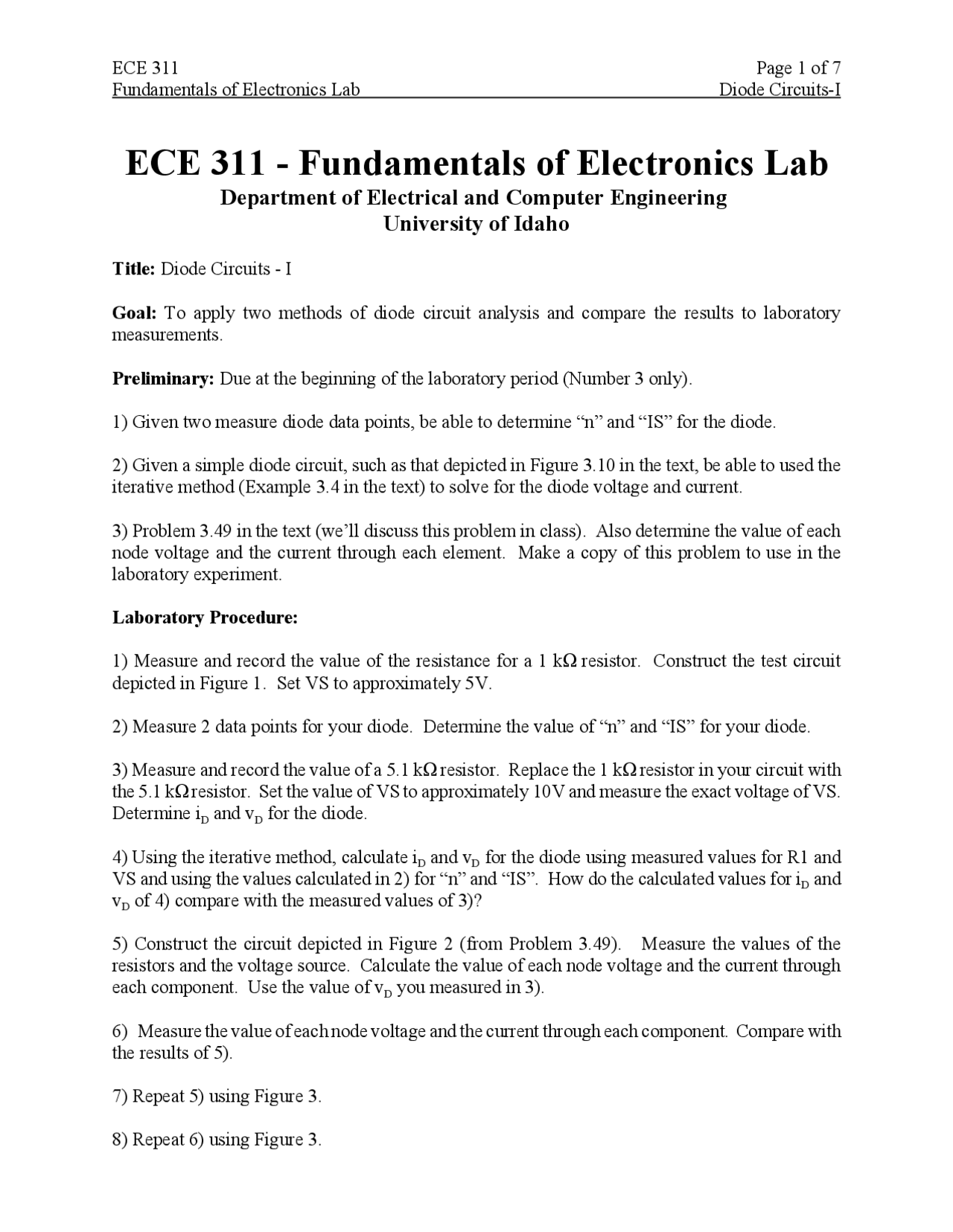 Fundamentals Of Electronics Lab Handout Ece 311 Docsity