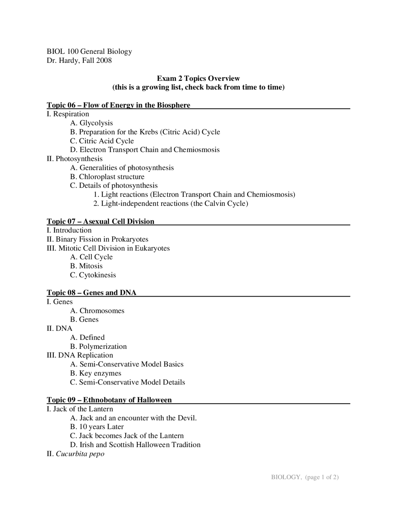 All Lecture Combined Review Sheet for General Biology | BIOL 100 - Docsity