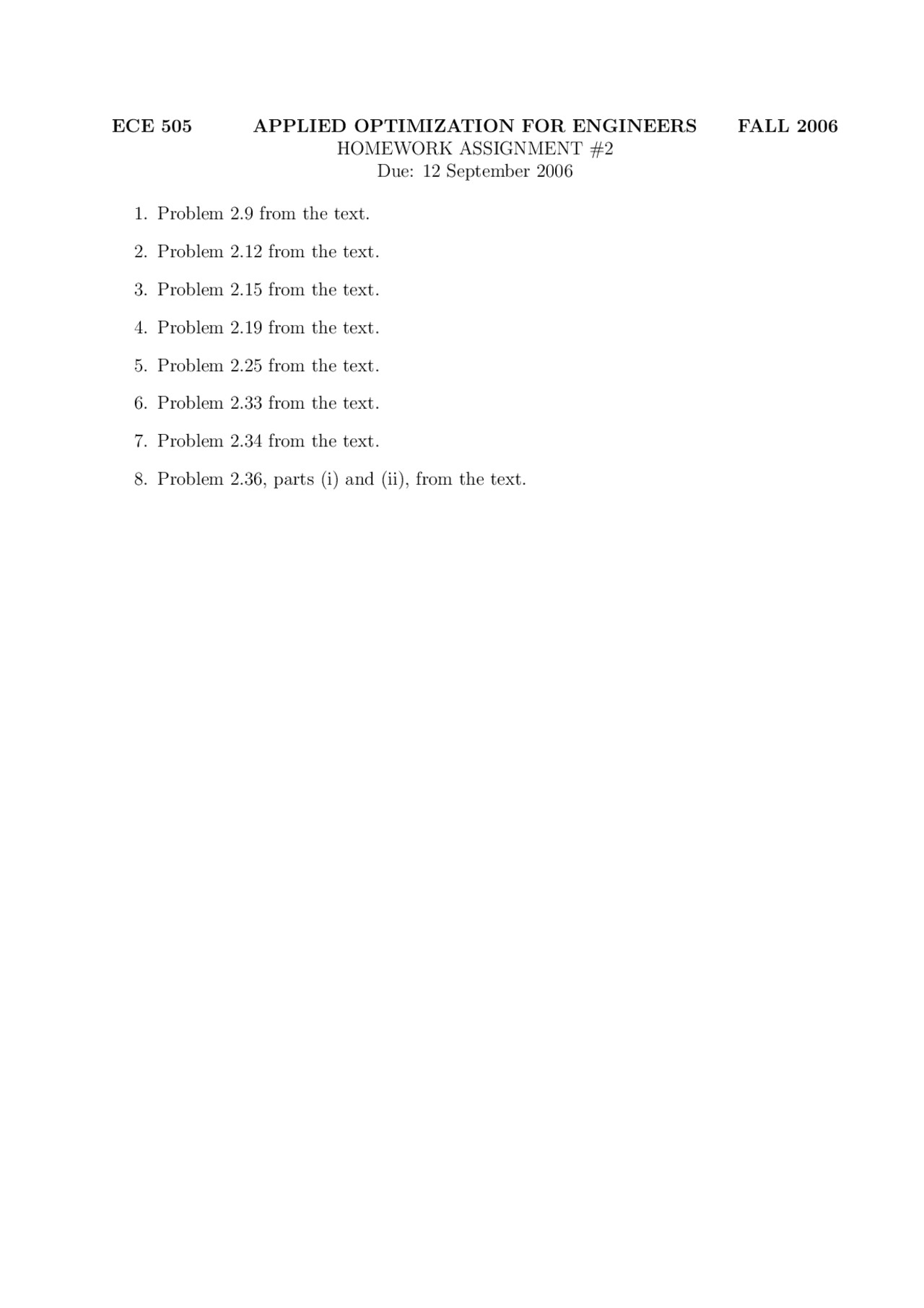 Homework Assignment #2 for Applied Optimization for Engineers (ECE 505) - Fall 2006 ...