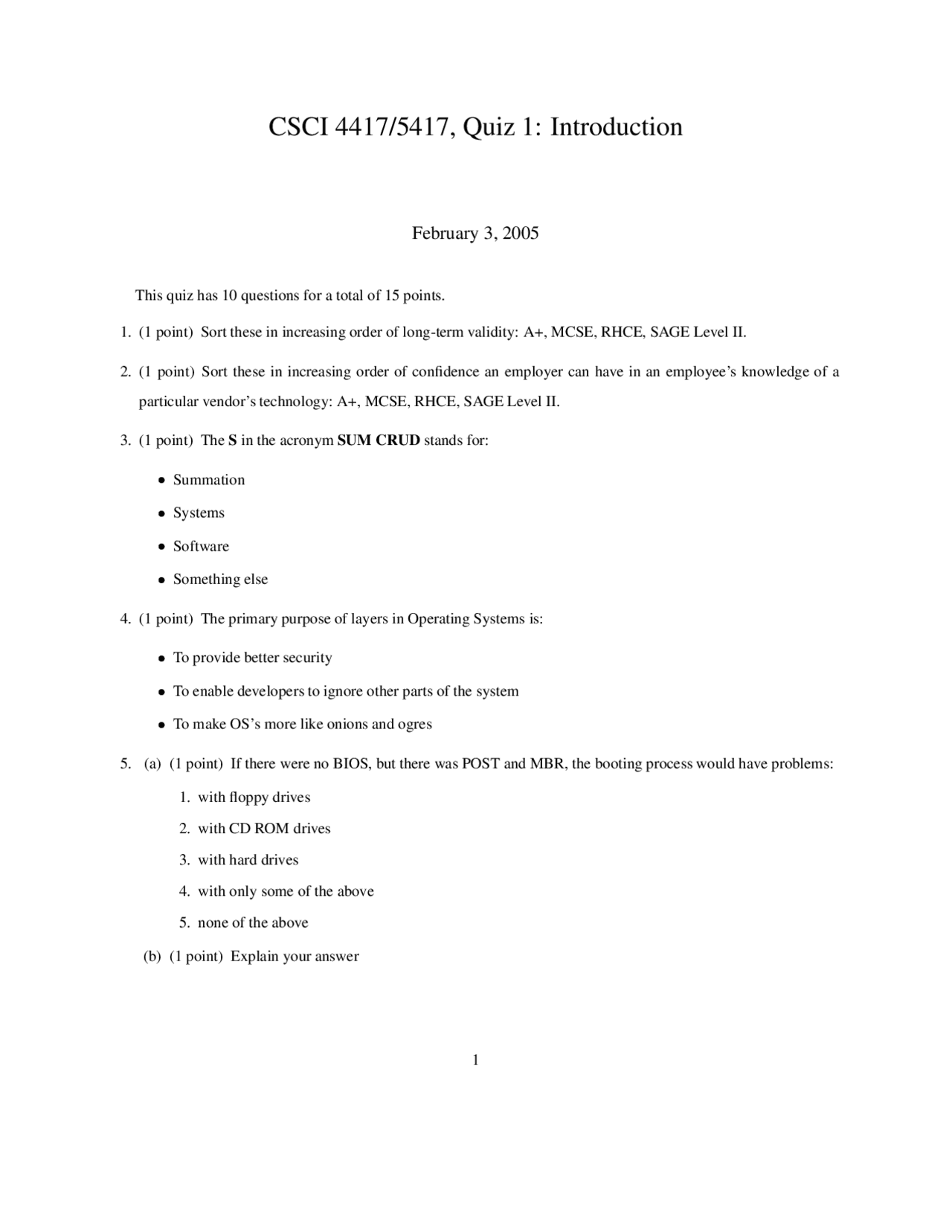 Introduction To System Administration Quiz 1 Csci 4417 Docsity