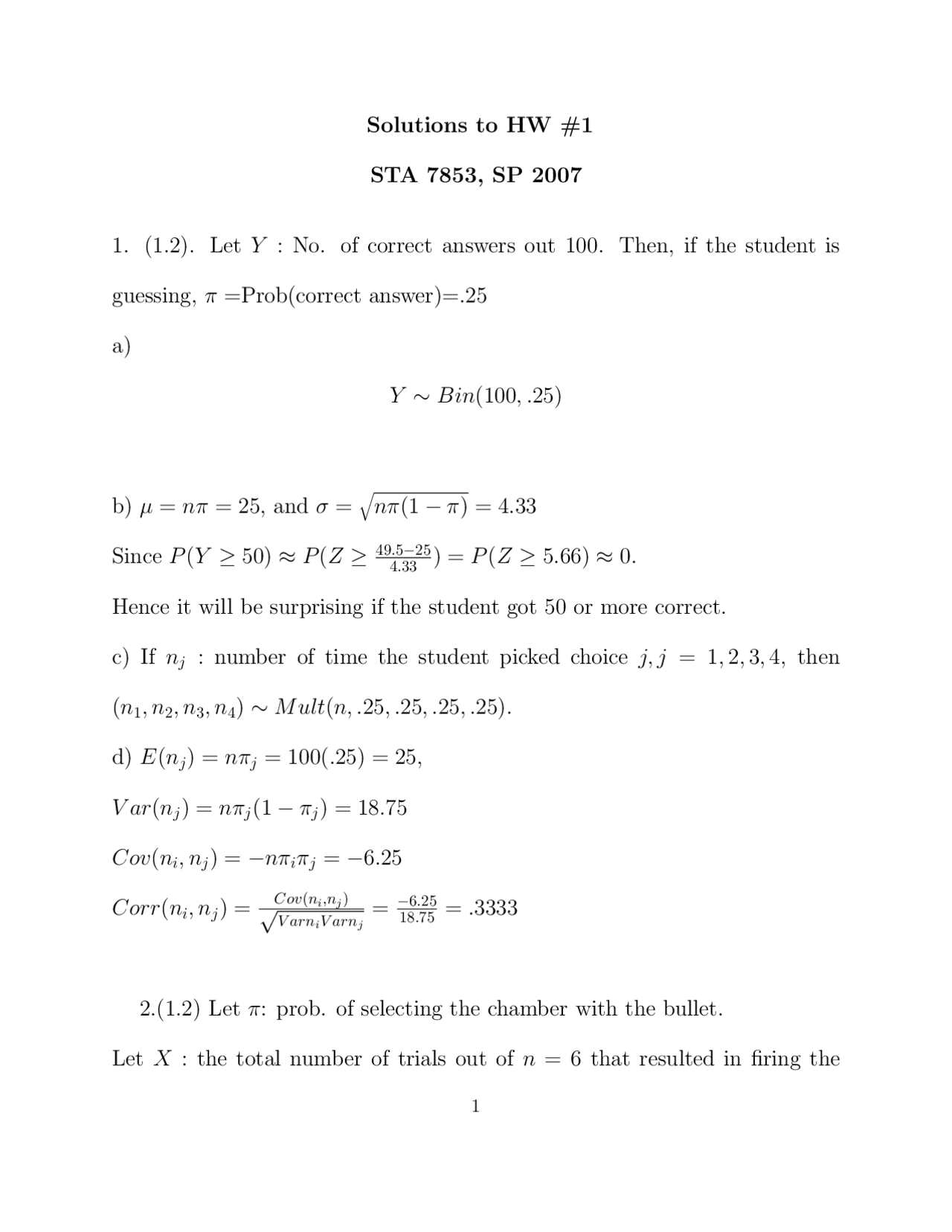 Homework 1 With Solutions Advanced Categorical Data Analysis Sta