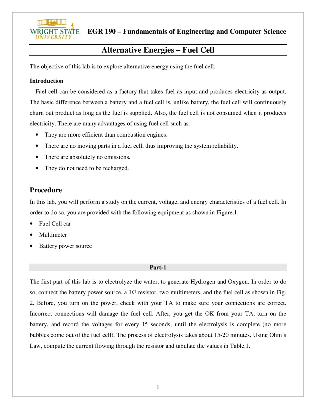 Fundamentals Of Engineering And Computer Science Egr 190 Docsity