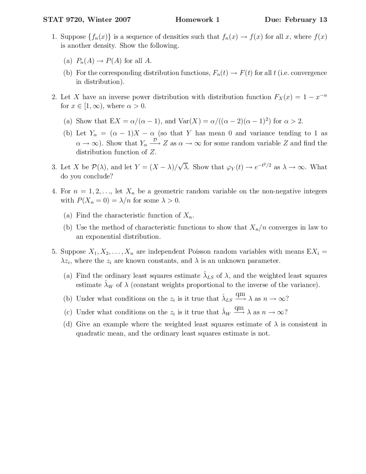 5 Questions For Assignment 1 Mathematical Statistics Ii Stat 9720
