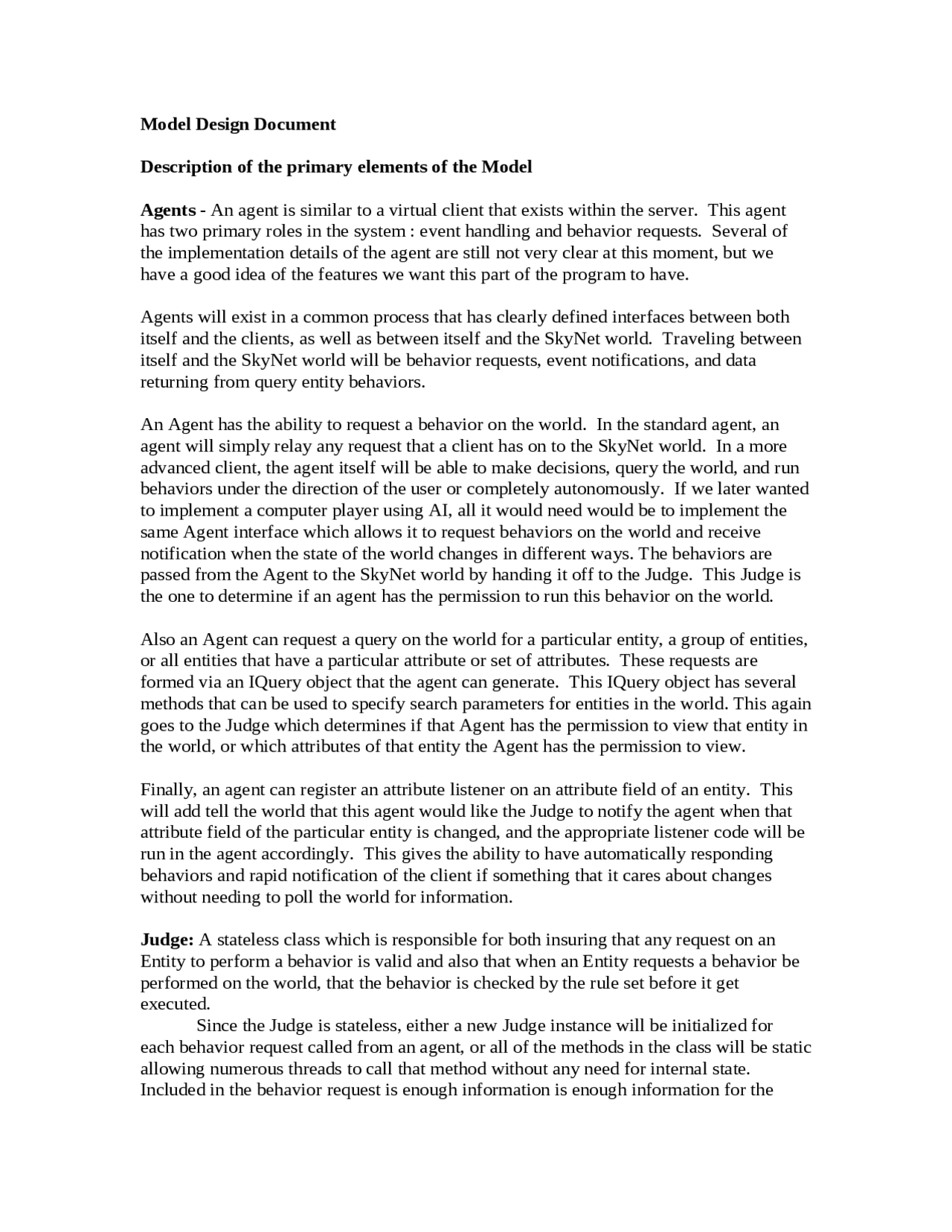 Model Design Document Software Development Methodologies Comp 410