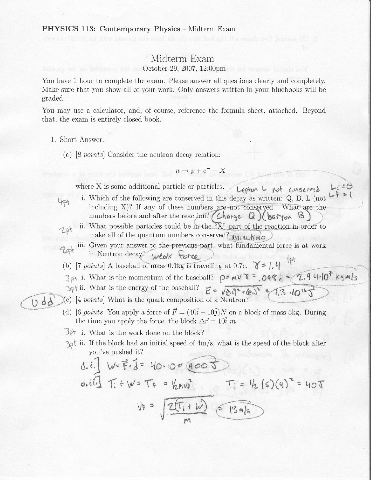 4 Questions With Solution Of Contemporary Physics I Midterm Exam