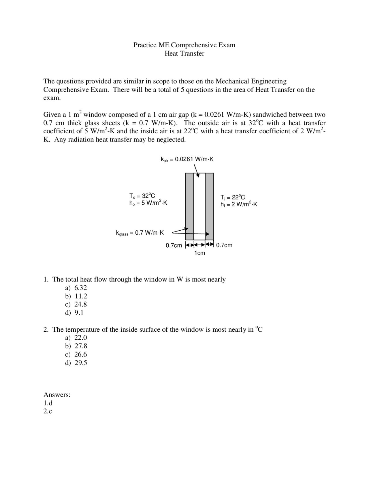 Heat Transfer Practice Midterm Comprehensive Exam Me 481 Docsity