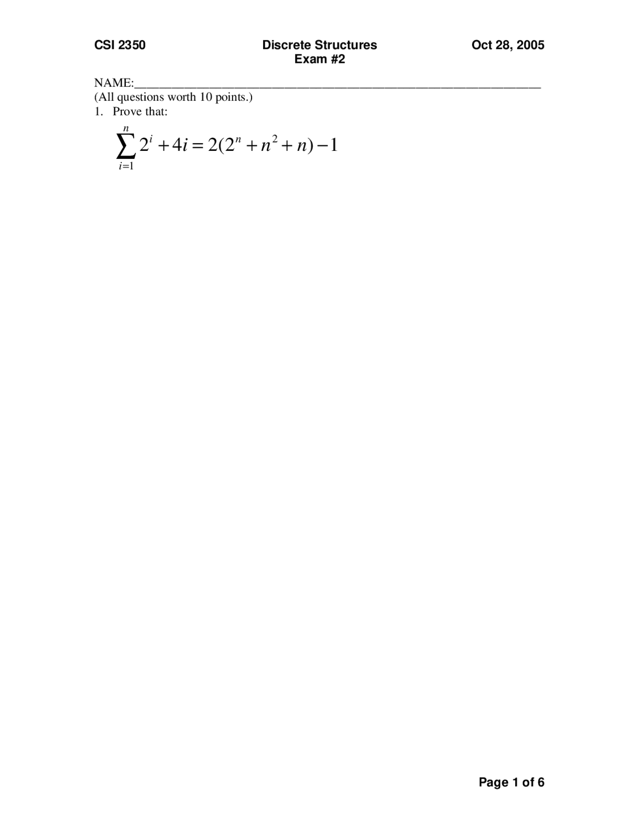 Practice Exam 2 Discrete Structures Fall 2005 Csi 2350 Docsity