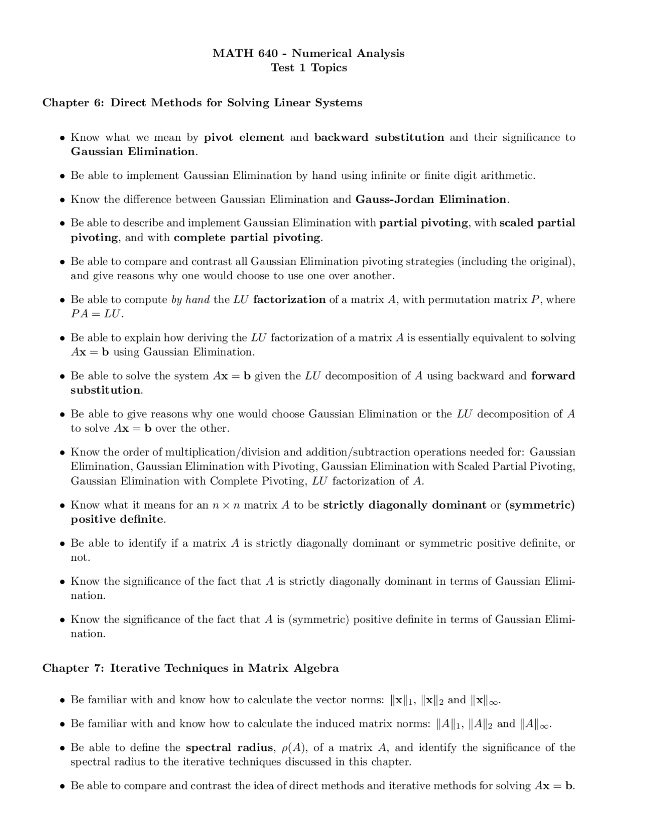 MATH 640: Numerical Analysis - Test 1 Topics - Prof. Erin K. Mcnelis ...