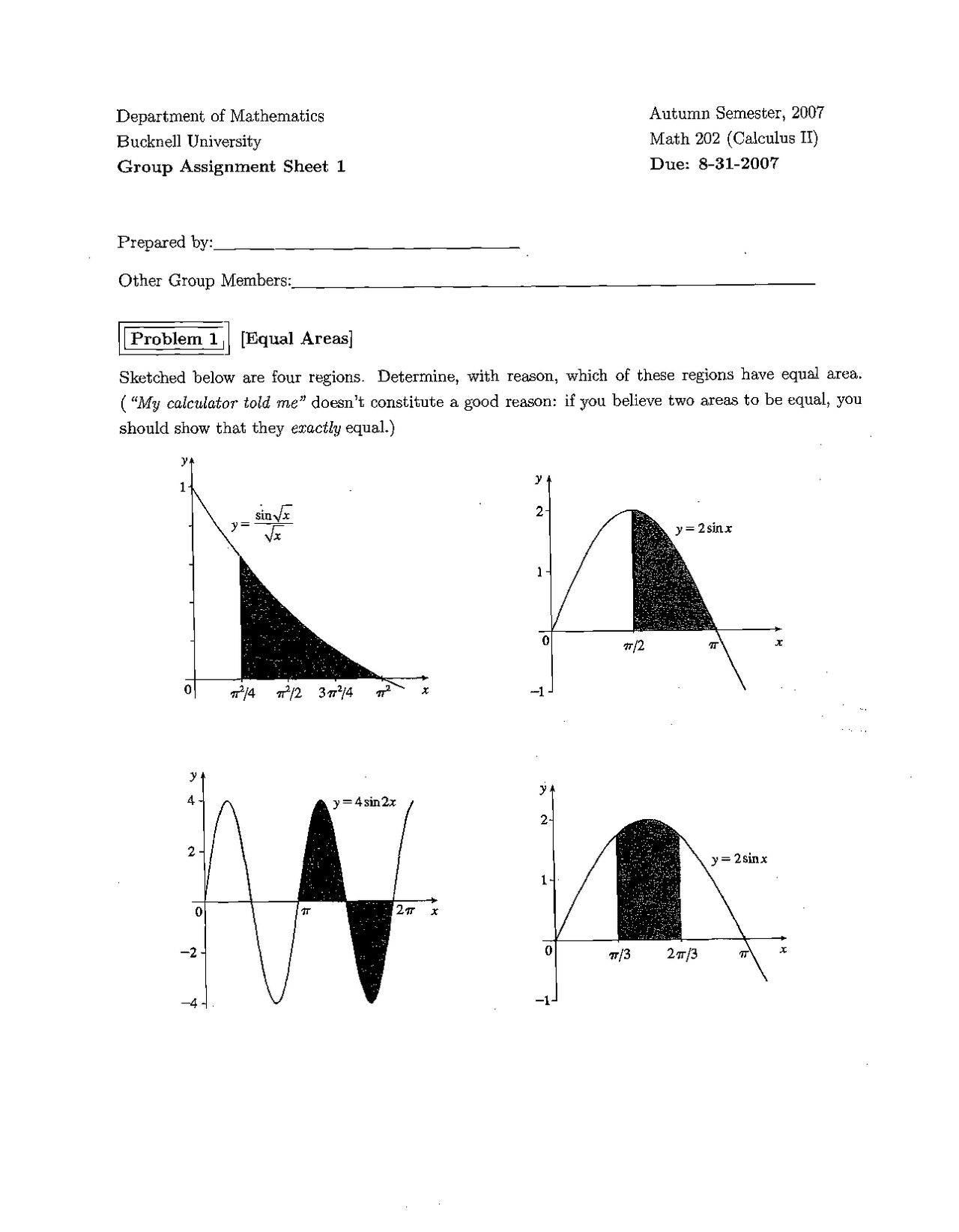 Group Assignment With Solved Problems Calculus Ii Math 202 Docsity
