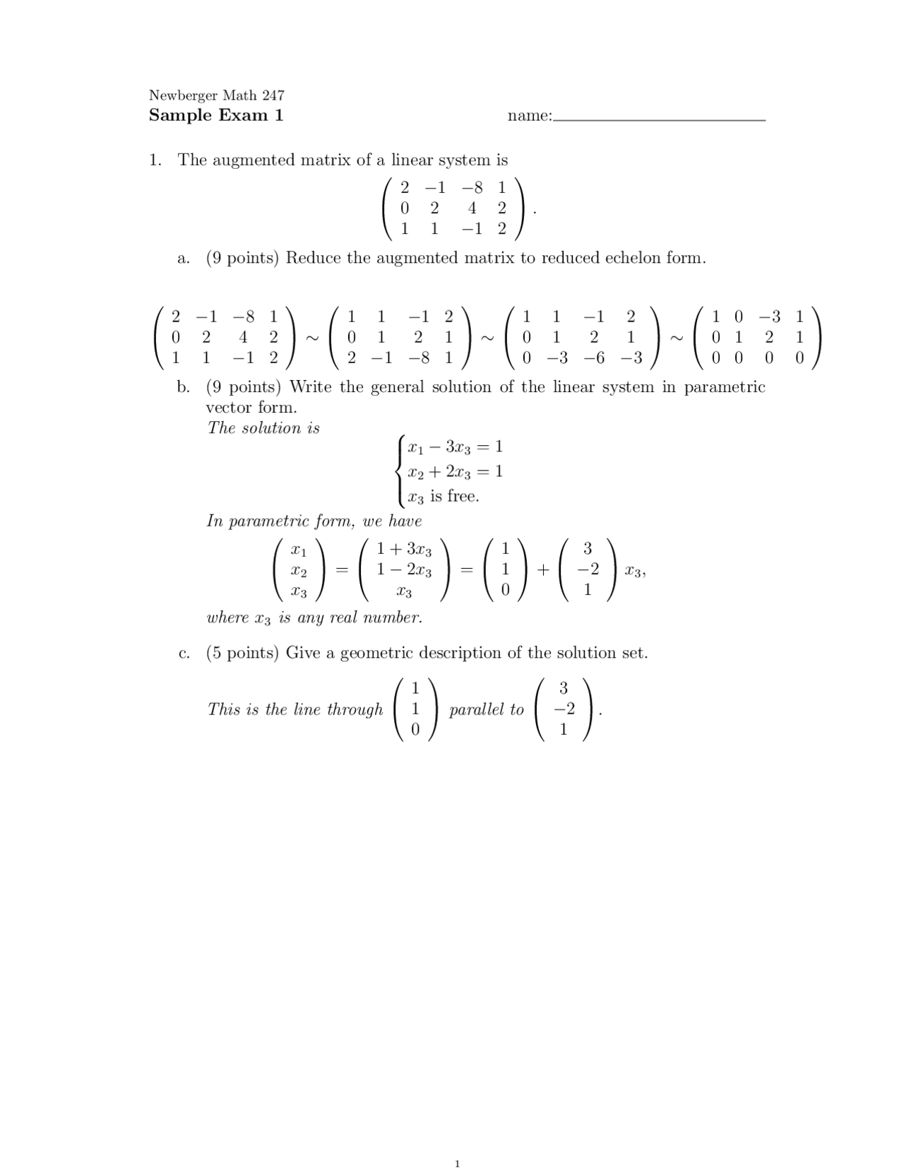 4 Sample Example Final Exam Introduction Linear Algebra Math 247