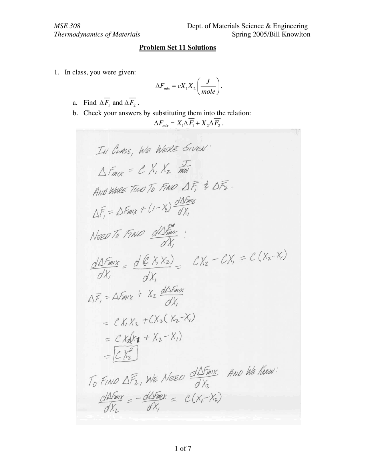 Thermodynamics Of Materials Problem Set 11 Solutions Mse 308 Docsity