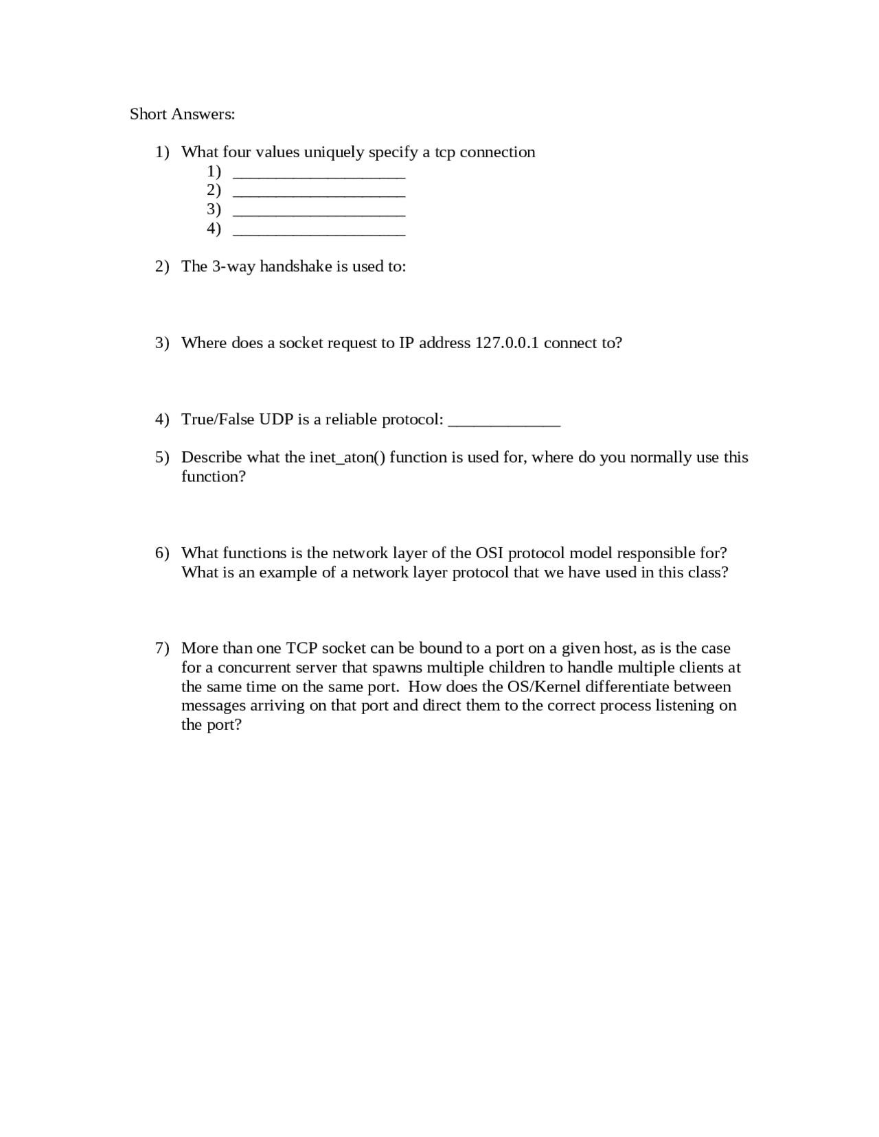7 Questions Exam 2 Networking Iii Csci 553 Docsity
