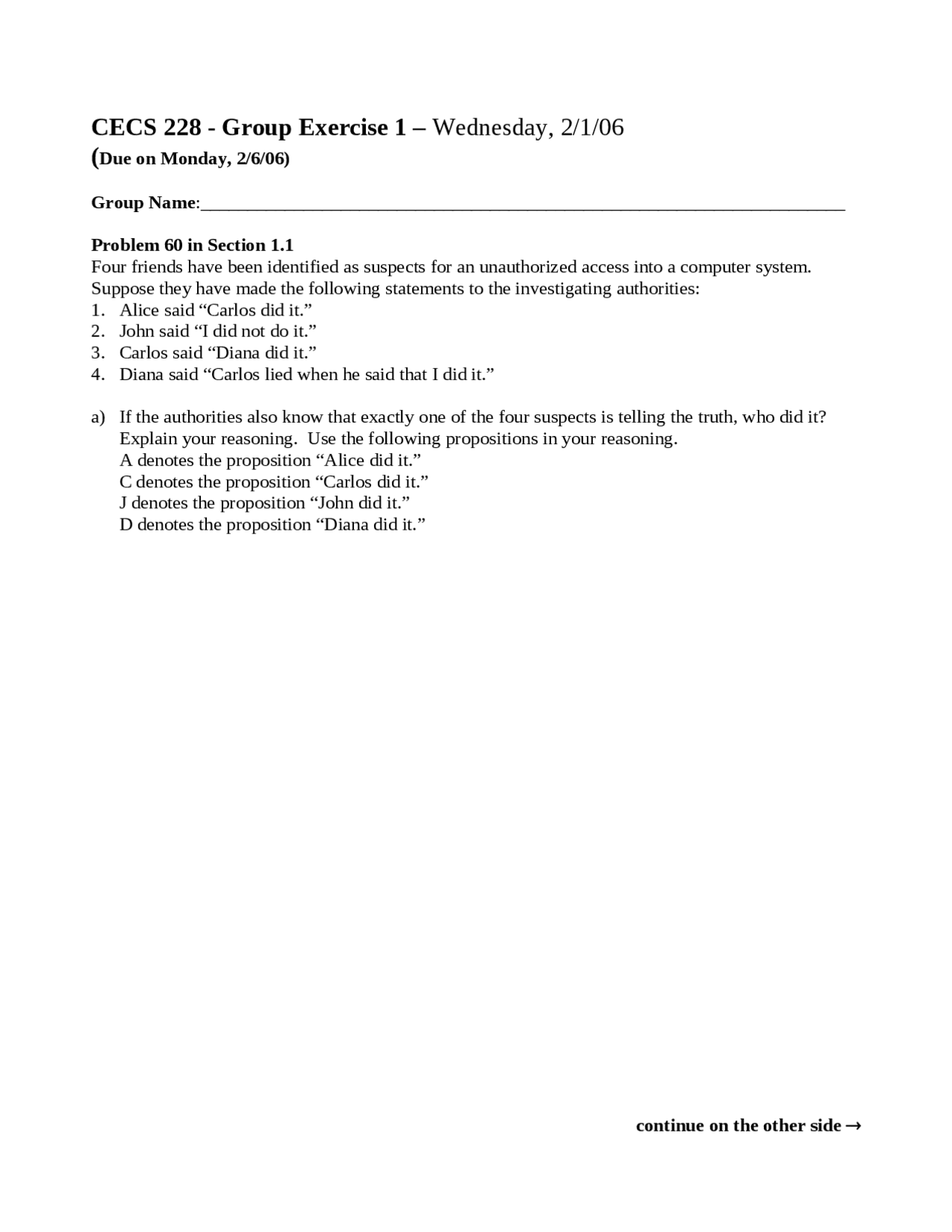 Practice Questions For Exam 1 Discrete Structure Computer Science Application I Cecs 228