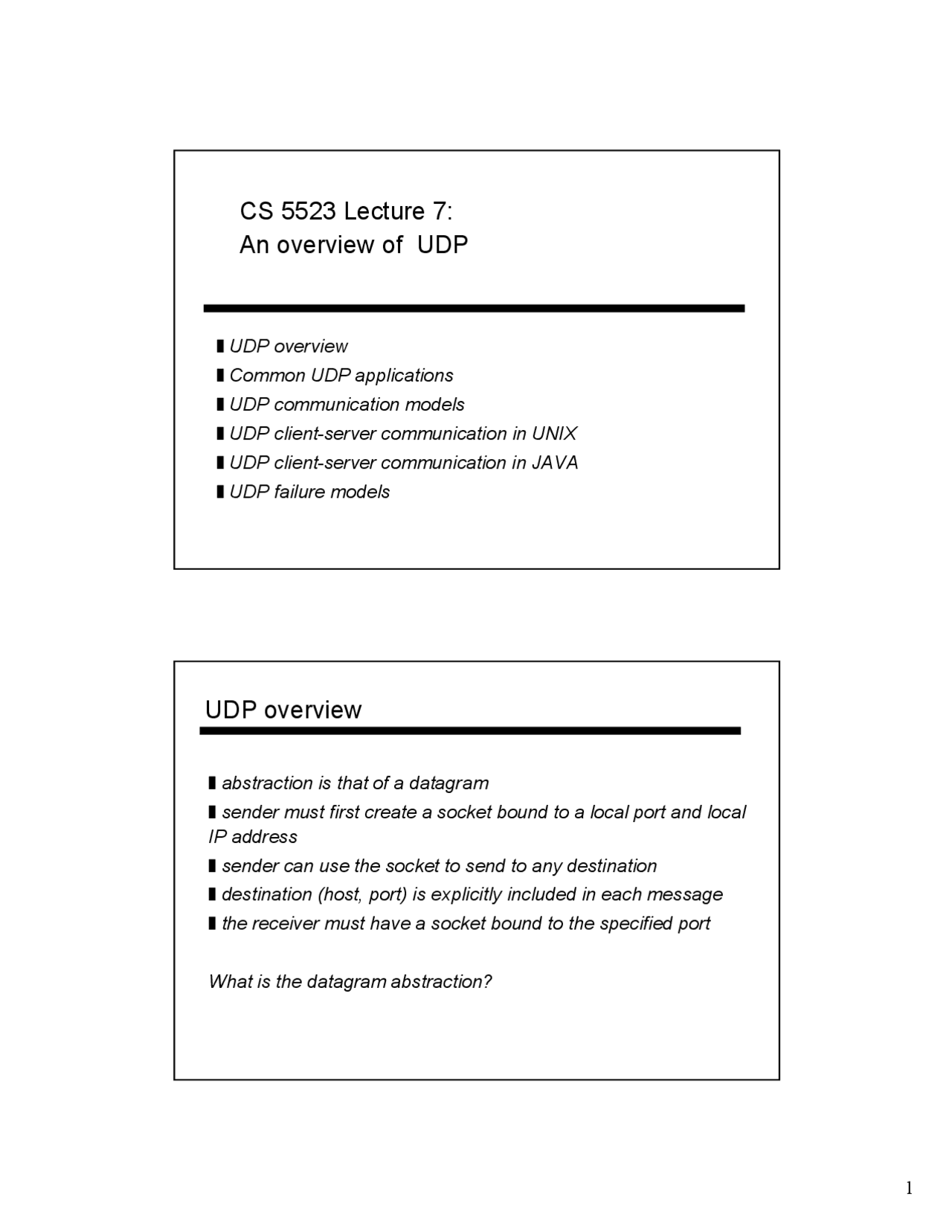 An Overview Of Udp Operating Systems Slides Cs 5523 Docsity