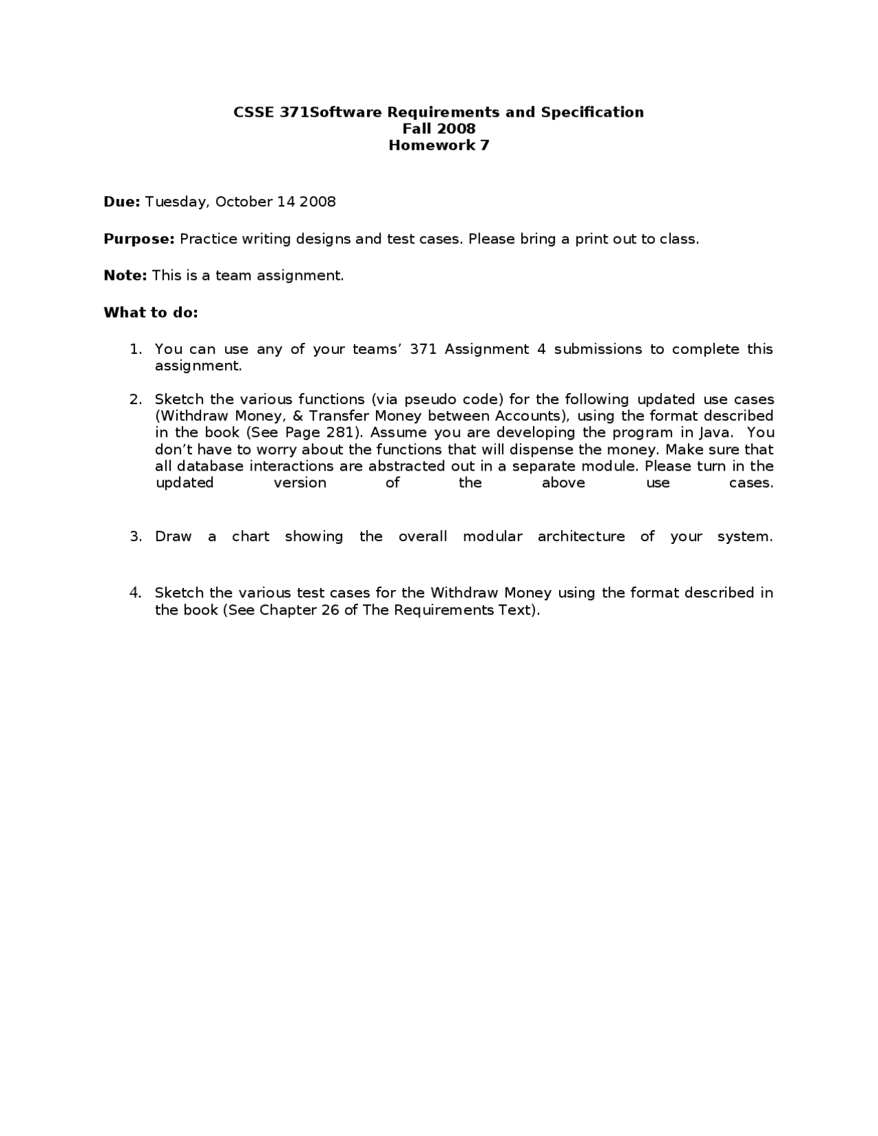 Homework 7 With 4 Problems On Software Requirements And Specification