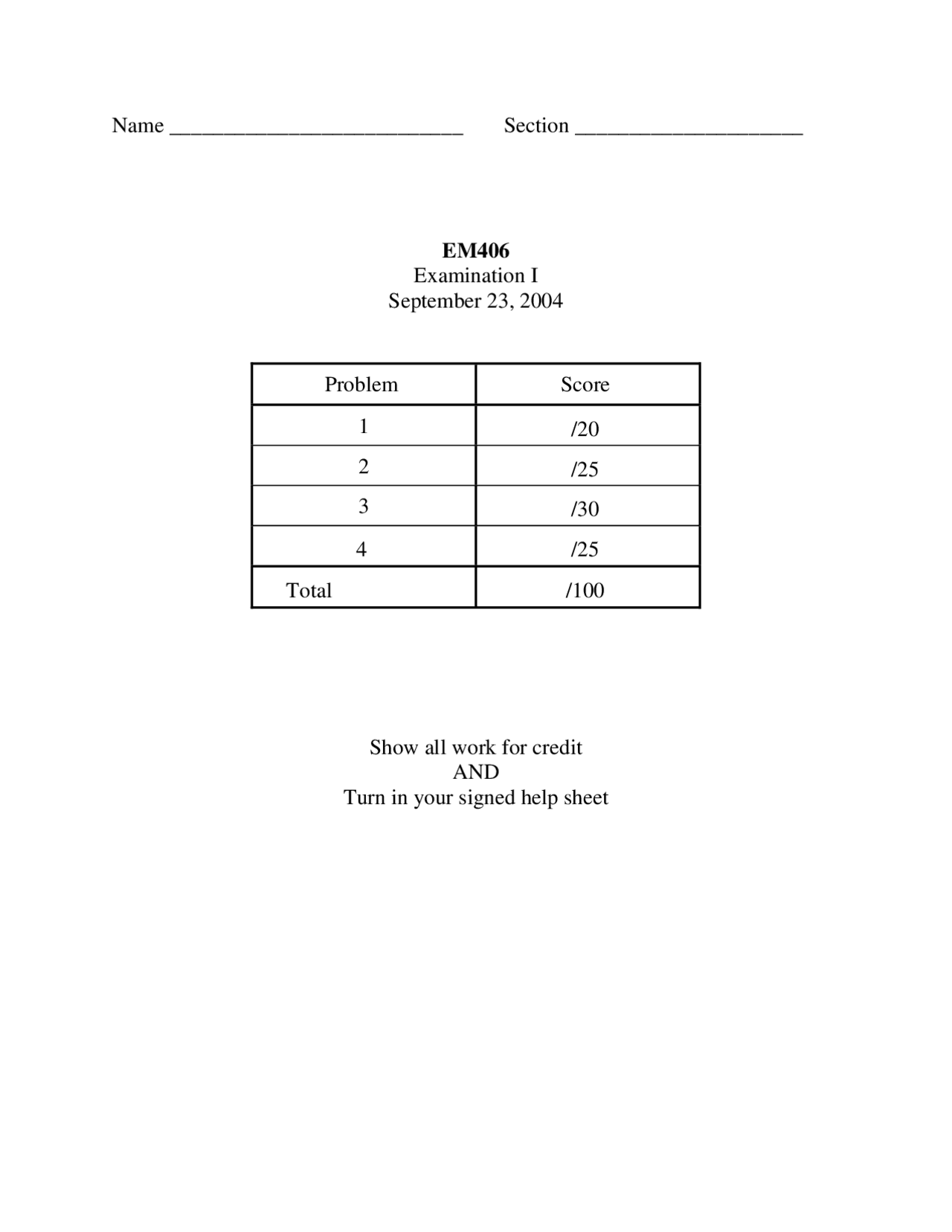 Vibration Analysis Exam With Problems Em 406 Docsity