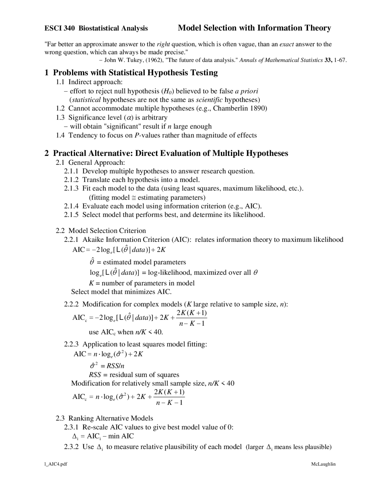 Model Selection With Information Theory Of Biostatistical Analysis