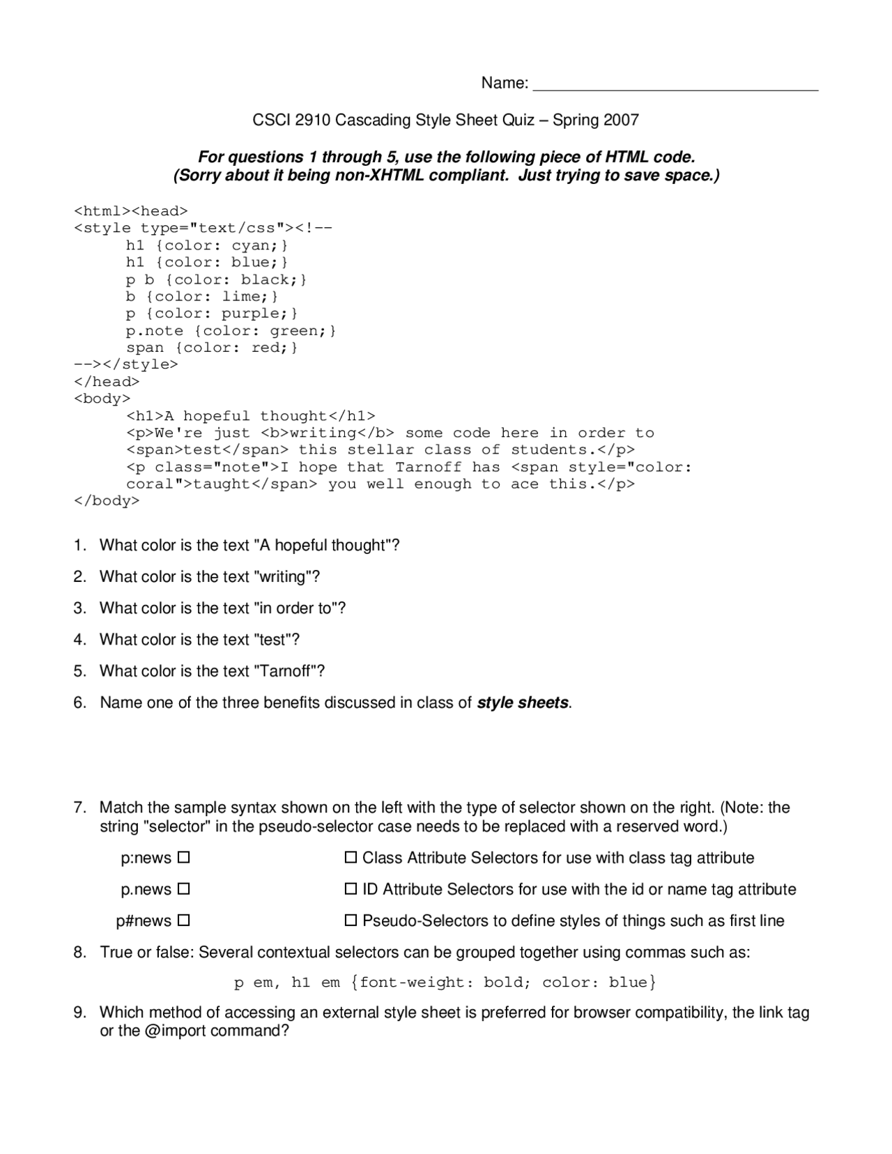 Client And Server Side Programming Practice Quiz Csci 2910 Docsity