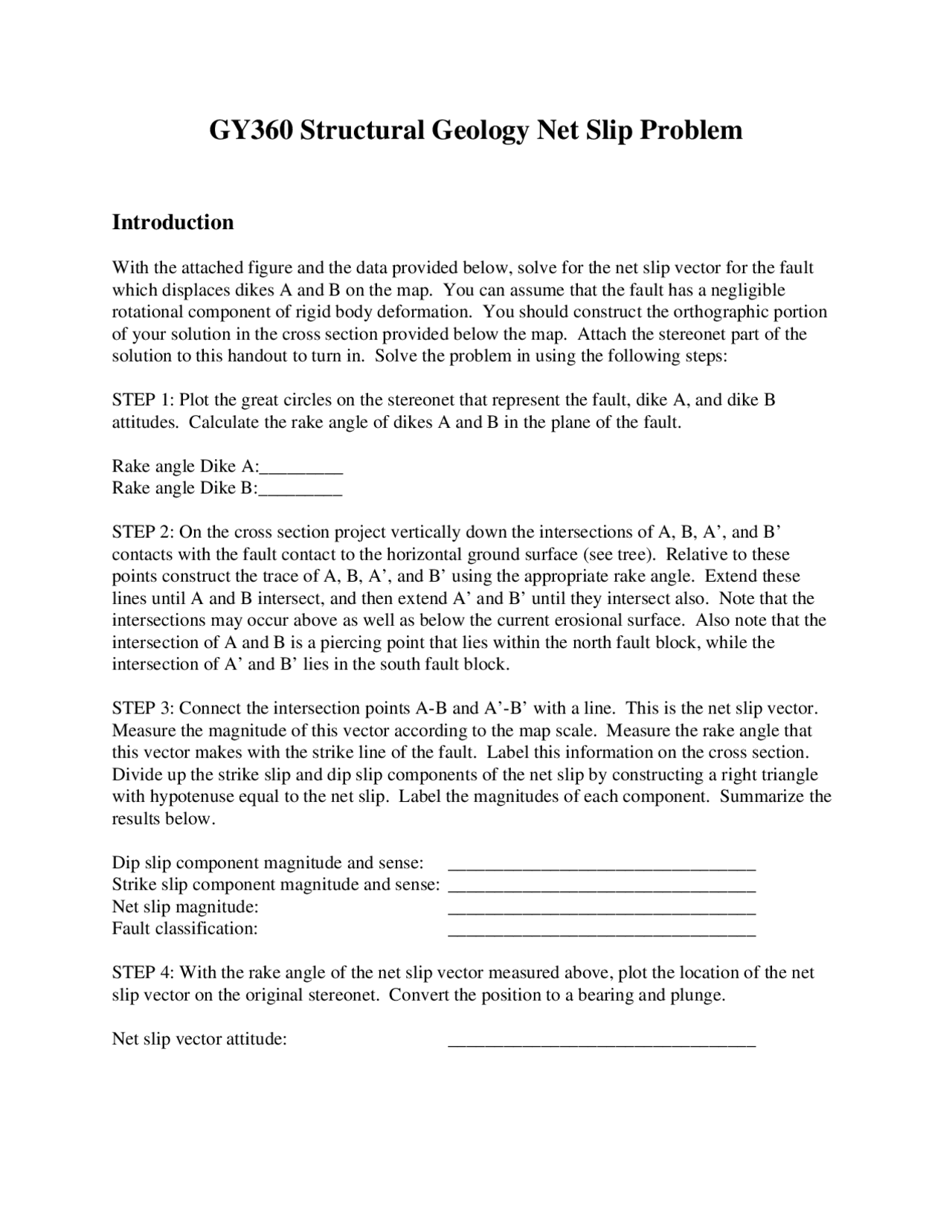 Net Slip Problem for Structural Geology | GY 403 - Docsity
