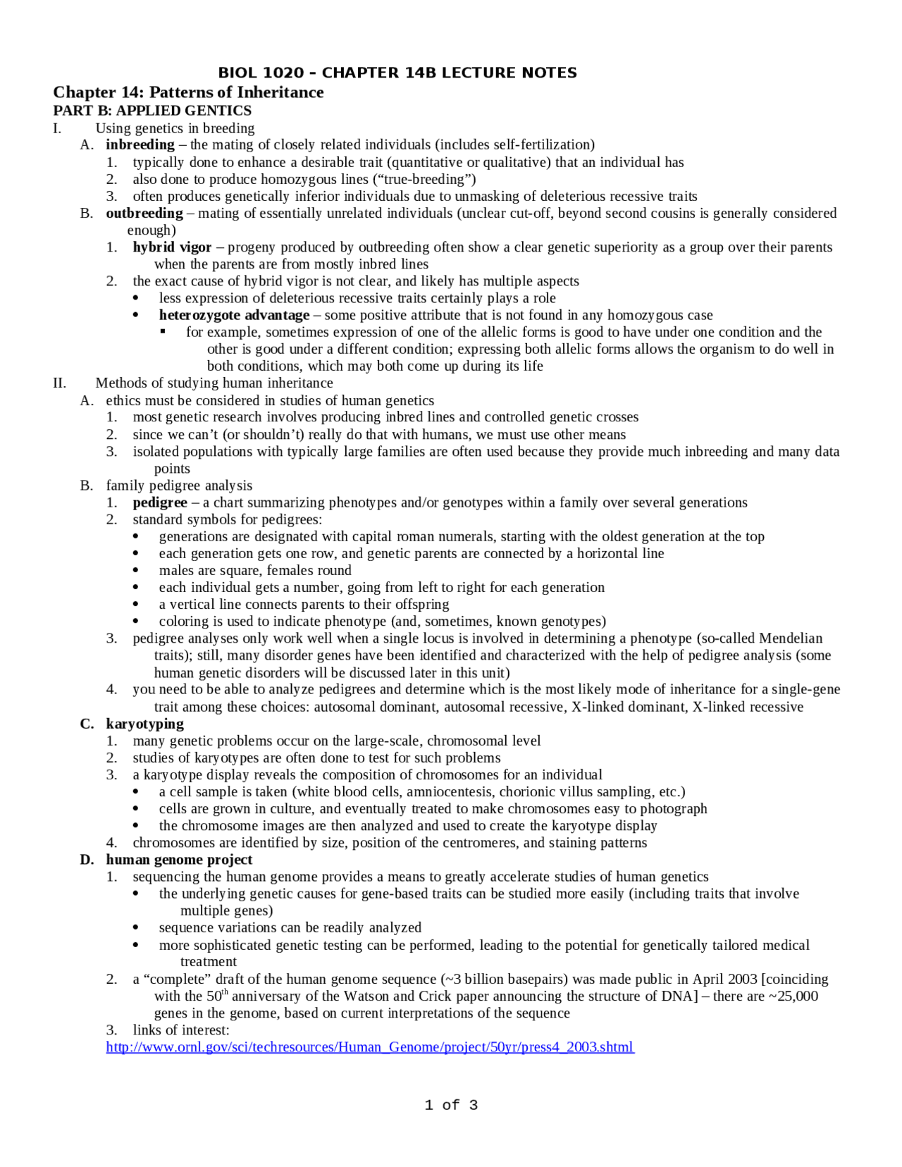 Patterns Of Inheritance Lecture Notes Biol 1020 Docsity
