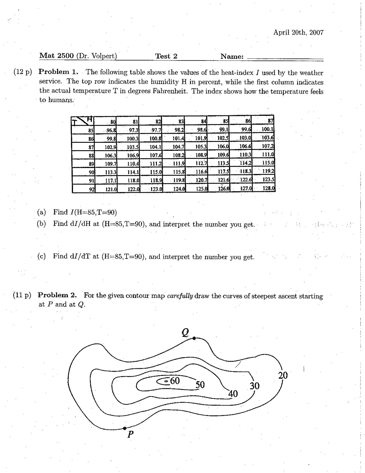 7 Problems Of Calculus Iii Examination 2 Mat 2500 Docsity
