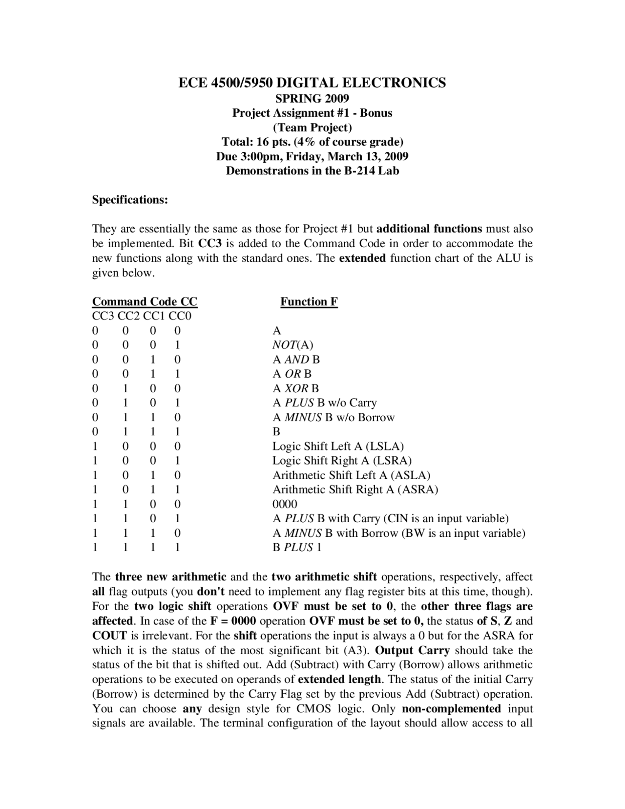 Project Assignment 1 Digital Electronics Ece 4500 Docsity