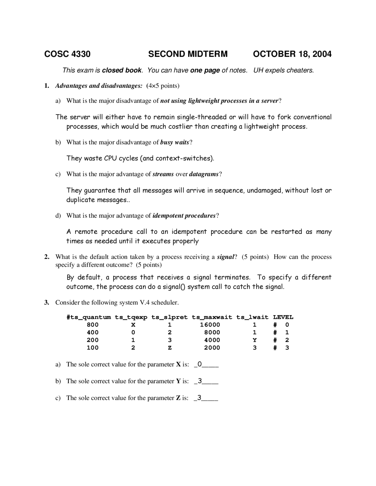 6 Questions Of Fundamentals Operating System Cosc 4330 Docsity