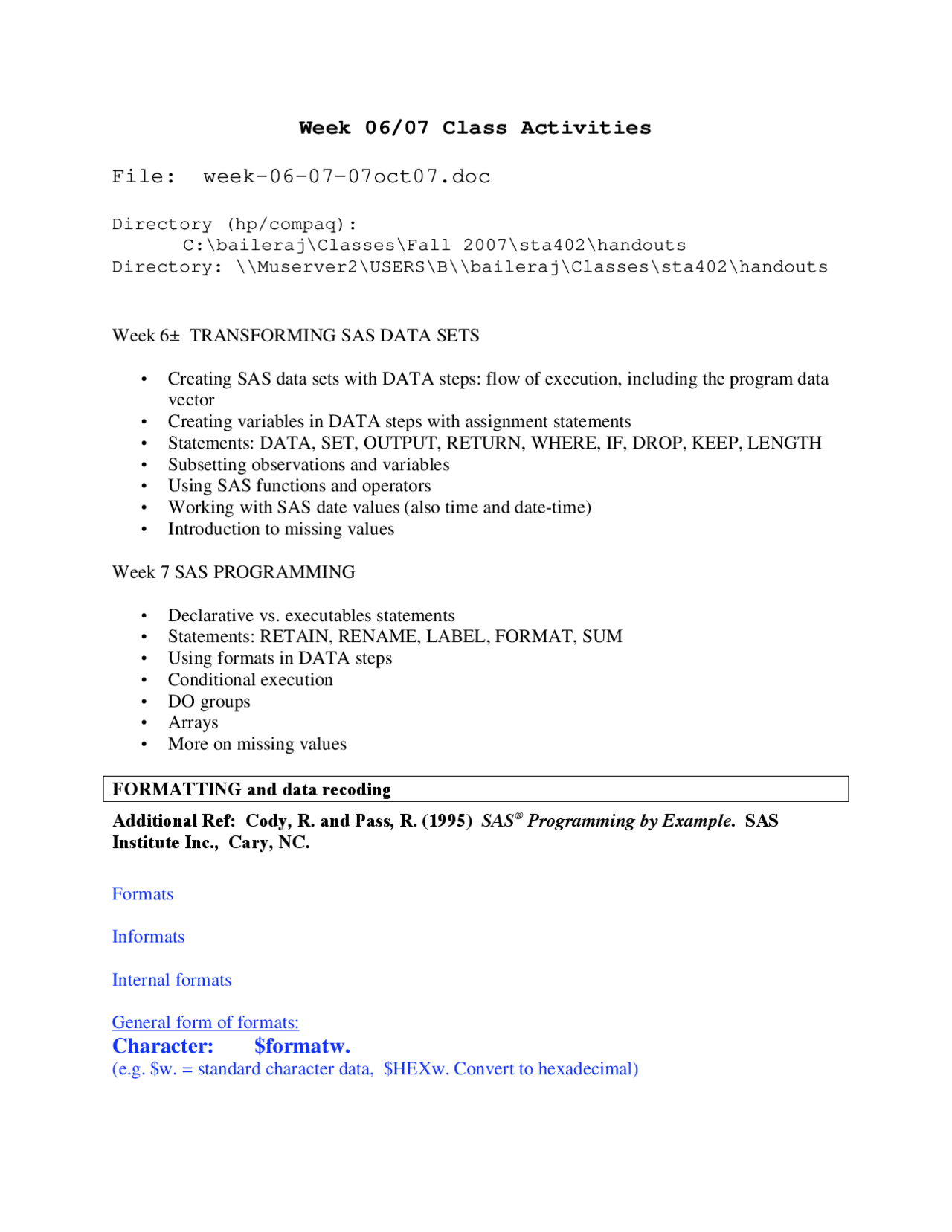 Statistical Programming Assignments For Class Activities Sta 402 Assignments Statistics