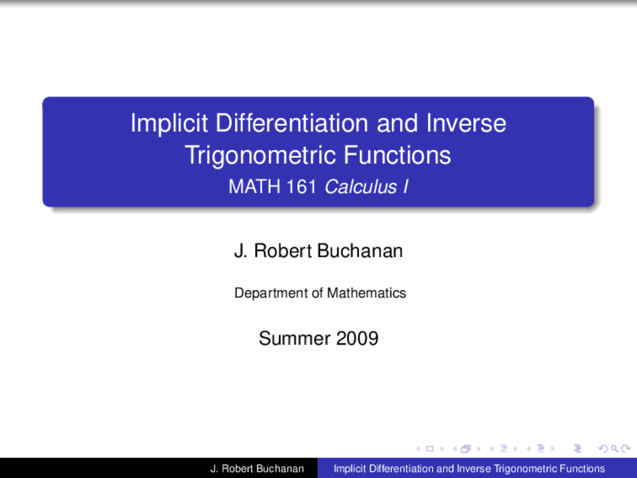 Implicit Differentiation And Inverse Trigonometric Functions Math 161