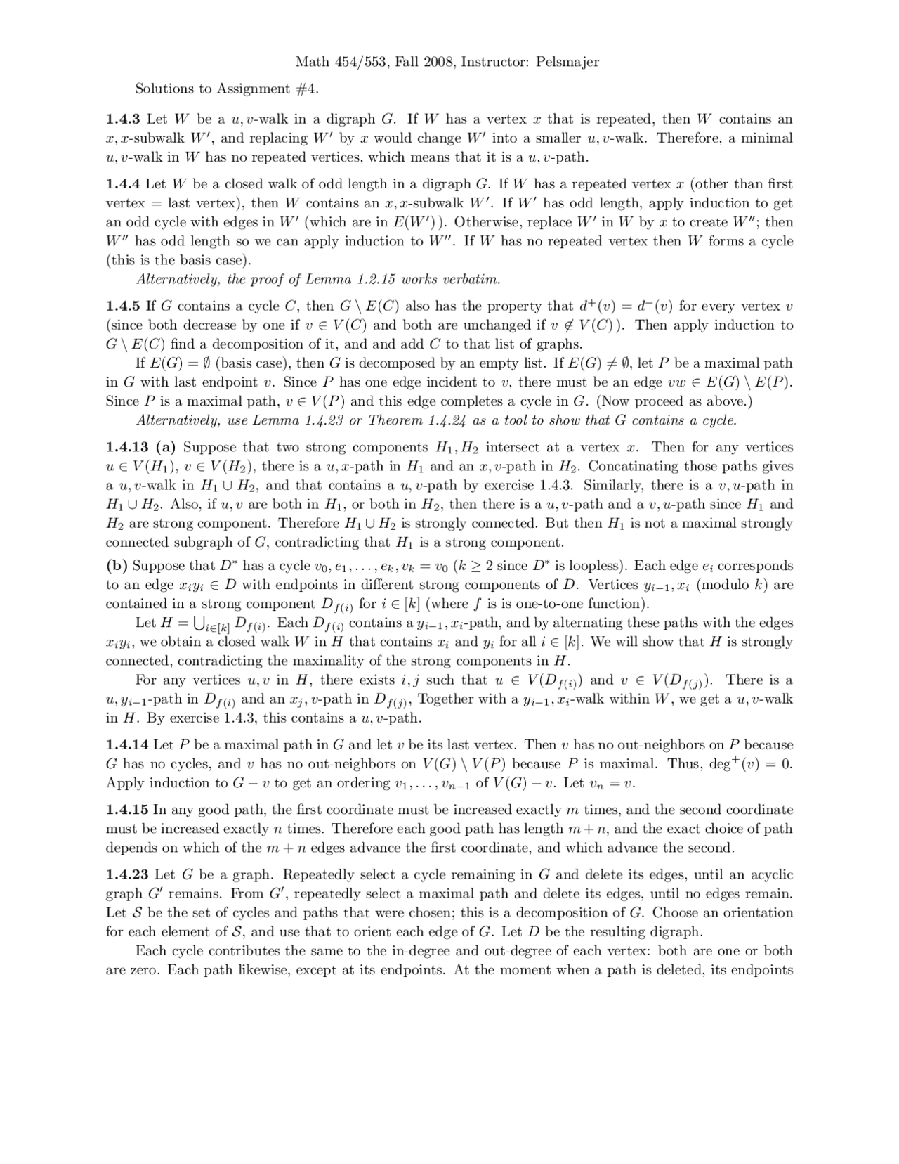 Solutions To Assignment 4 Graph Theory And Applications Math 454