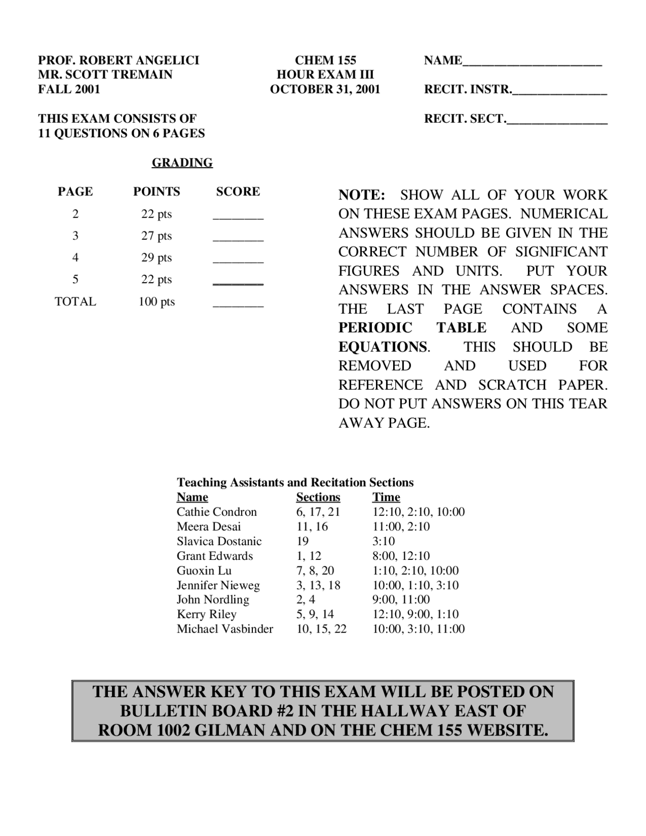 10 Practice Questions For General Chemistry Old Exam 3 Chm 115