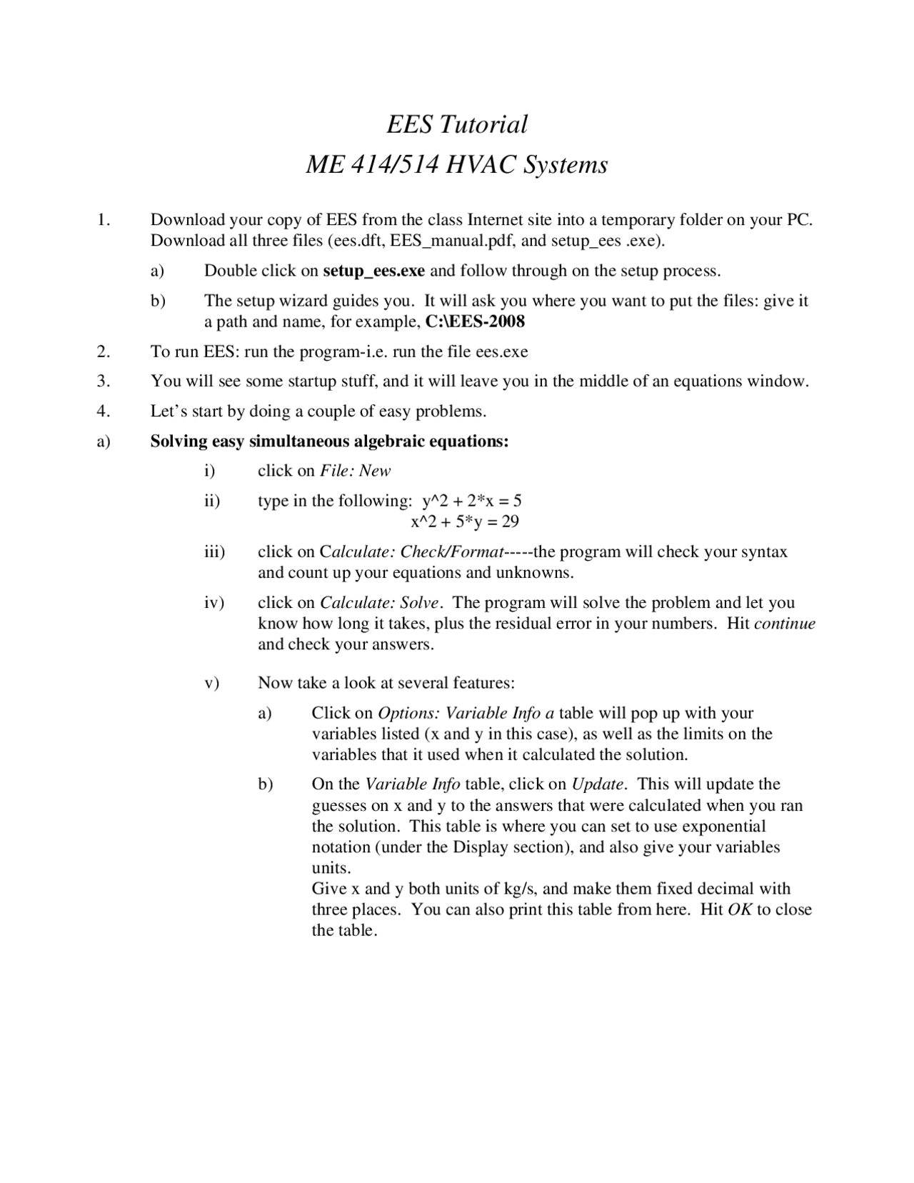 Assignment 1 EES Tutorial - HVAC Systems | ME 414 | Assignments ...