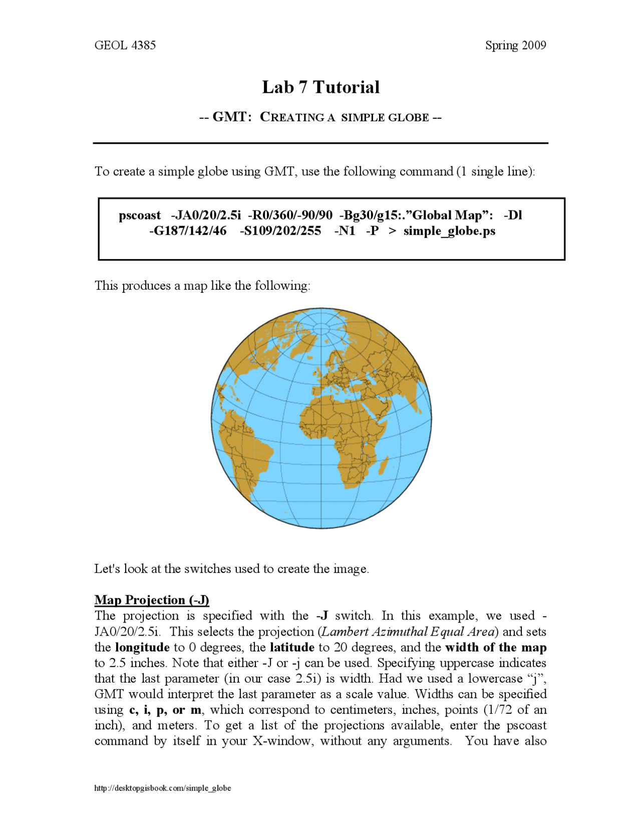 GMT: Creating A Simple Glob - Lab 7 Tutorial | GEOL 4385 - Docsity