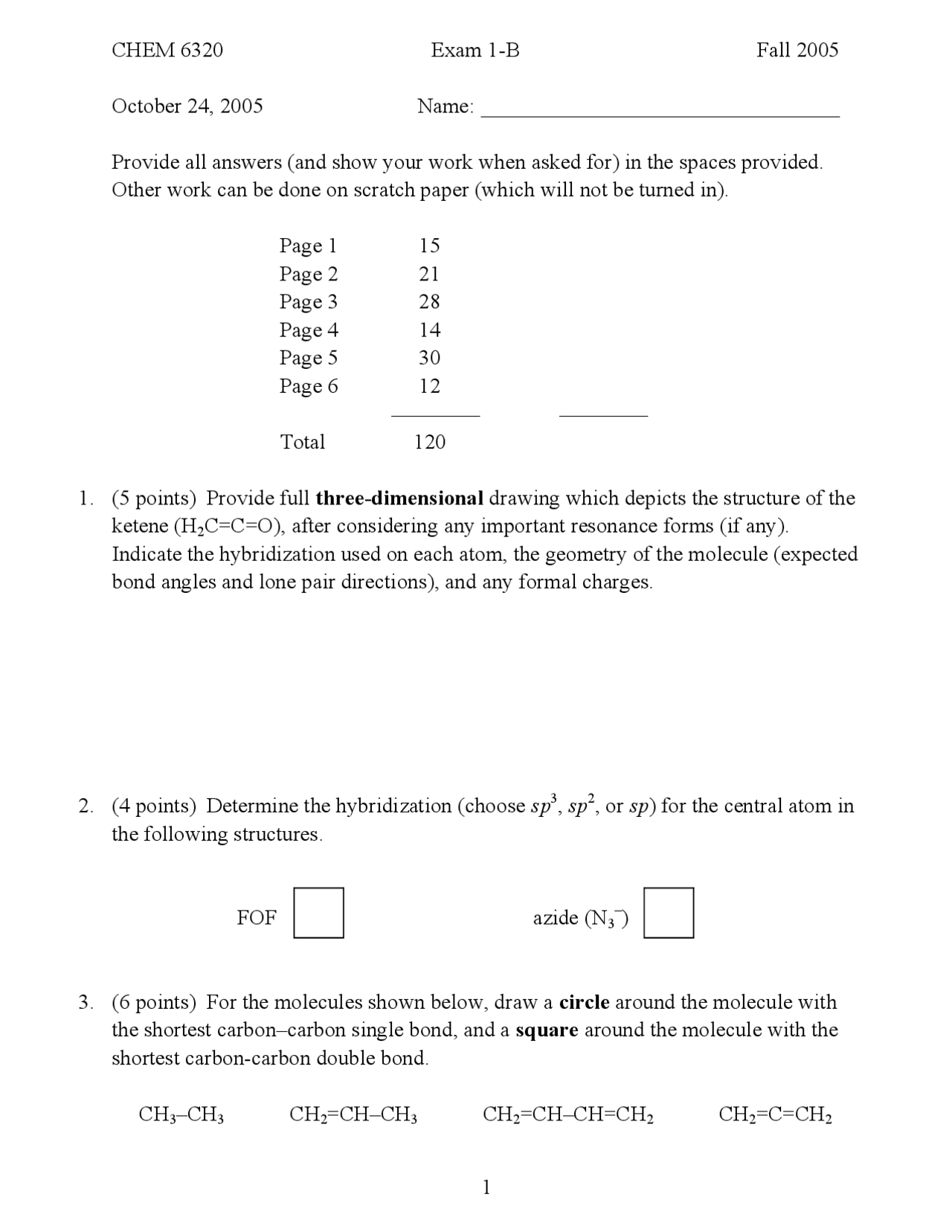 15 Questions on Advanced Physical Chemistry - Test One | CHEM 6320 ...