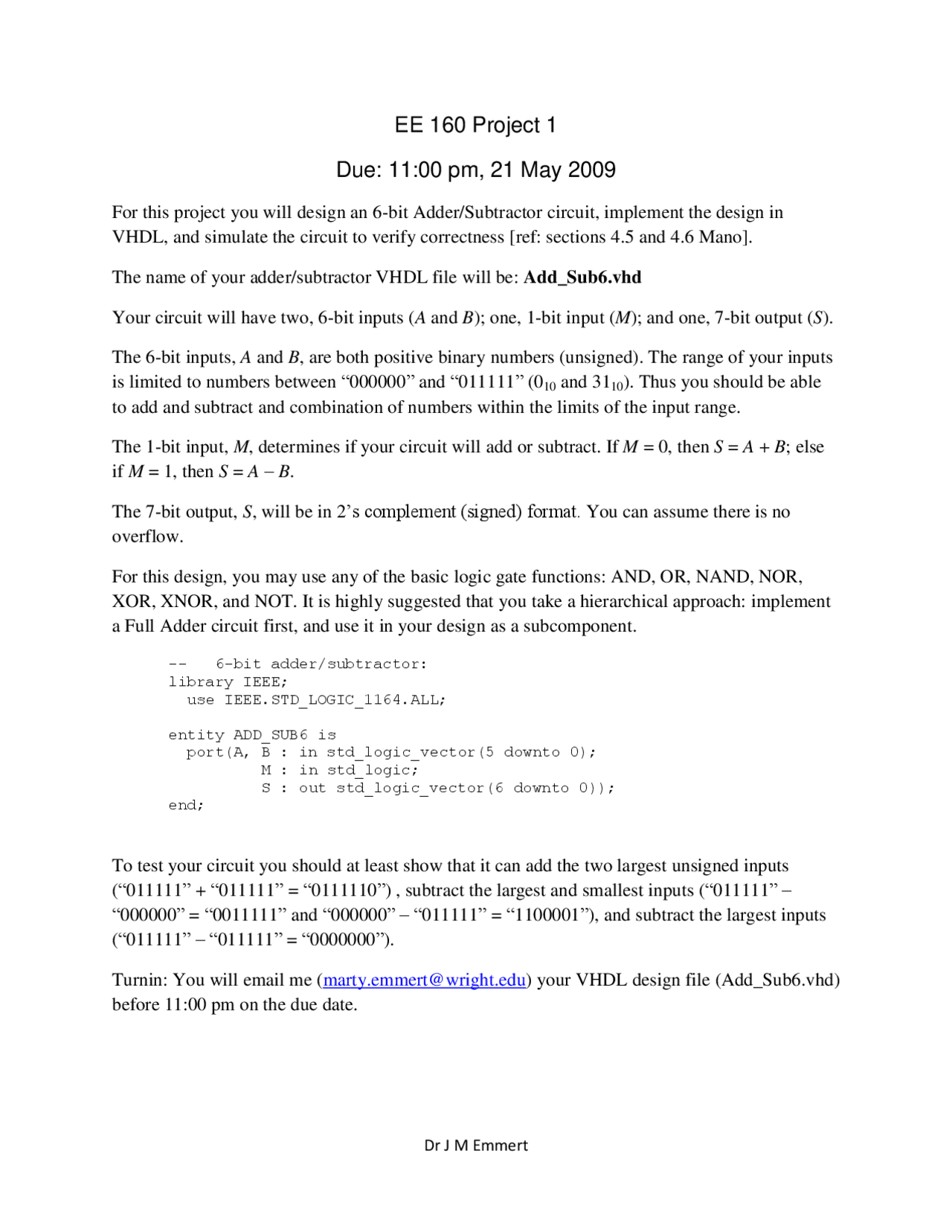 Project Report 1 On Digital Design With Hdl Ee 160 Docsity