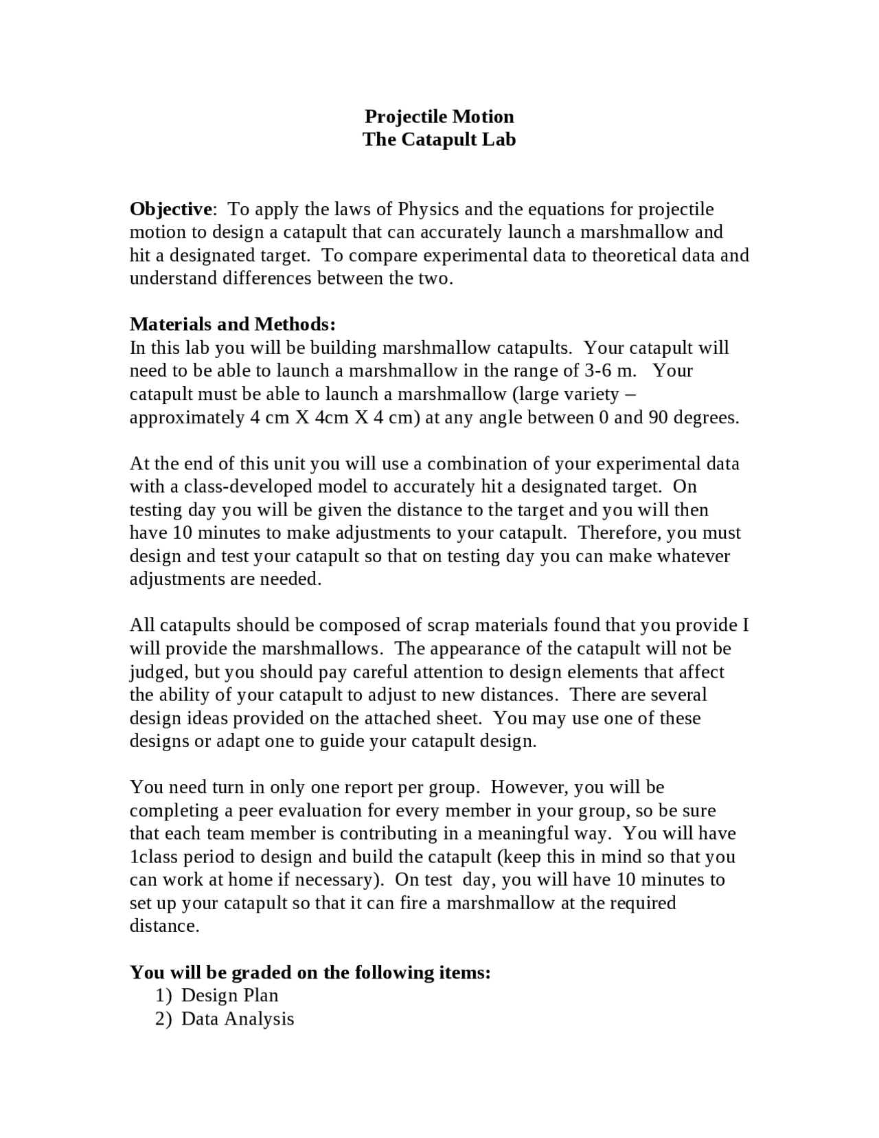 Designing a Marshmallow Catapult: Applying Projectile Motion Concepts ...