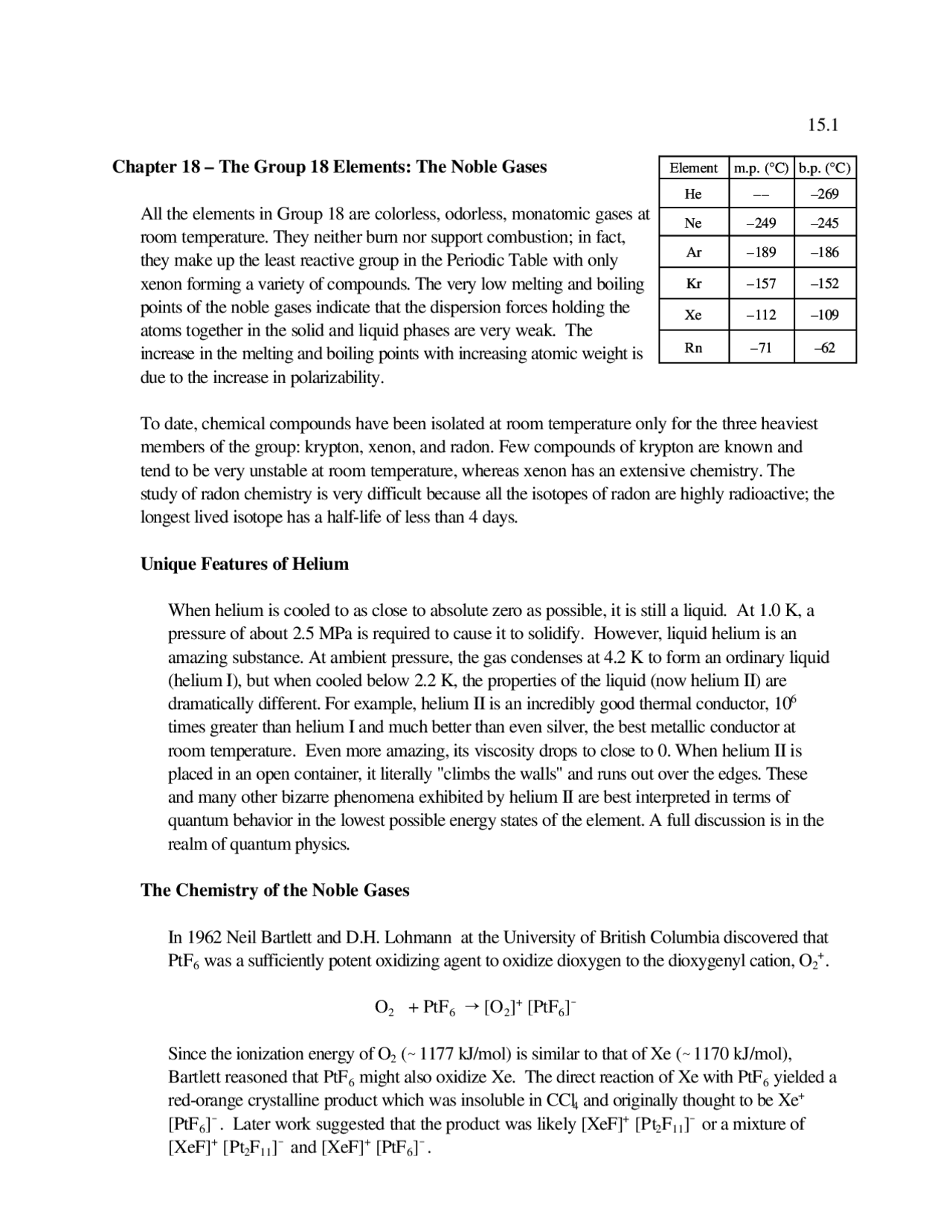 Notes on The Group 18 Elements - The Noble Gases | CHM 218 - Docsity