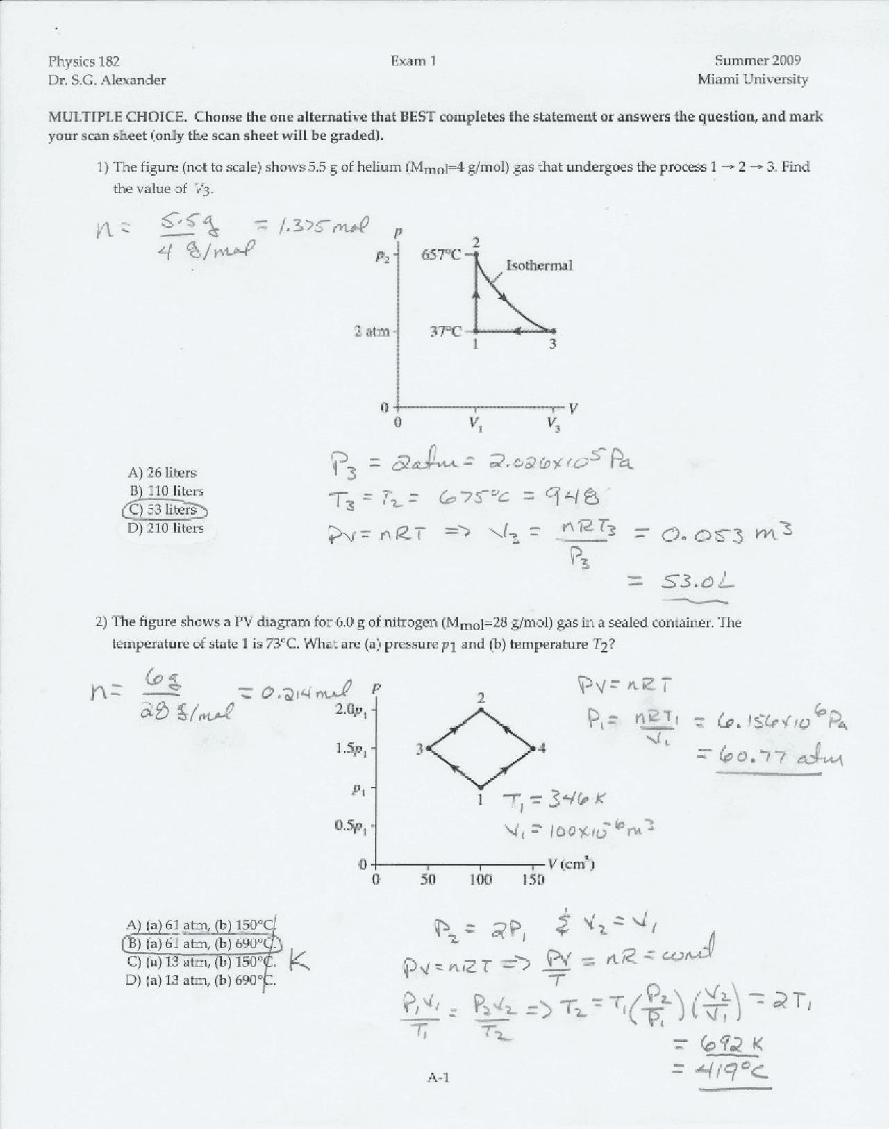Exam 1 With Solutions The Physical World Summer 2009 Phy 182