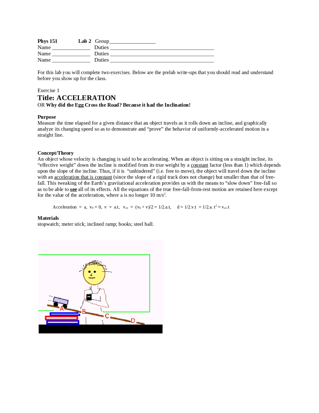 Acceleration Applied Physics Lab 2 Phys 151 Docsity