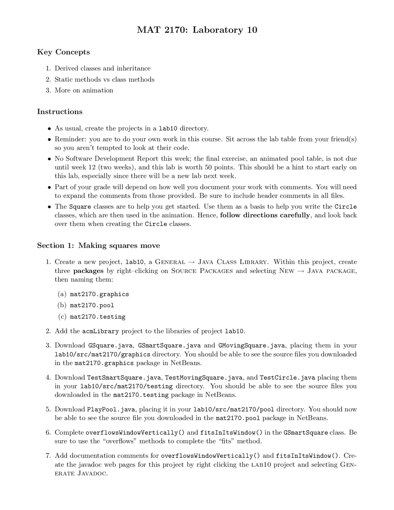 Key Concepts Of Inheritance And Static Methods In Laboratory Mat 2170 Docsity