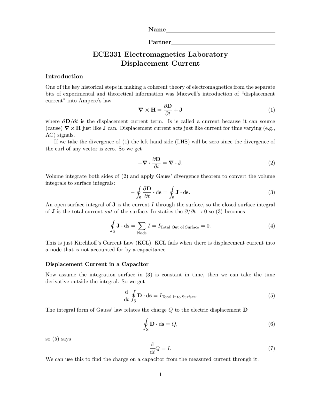 Displacement Current Electromagnetic Theory Ece 330 Docsity