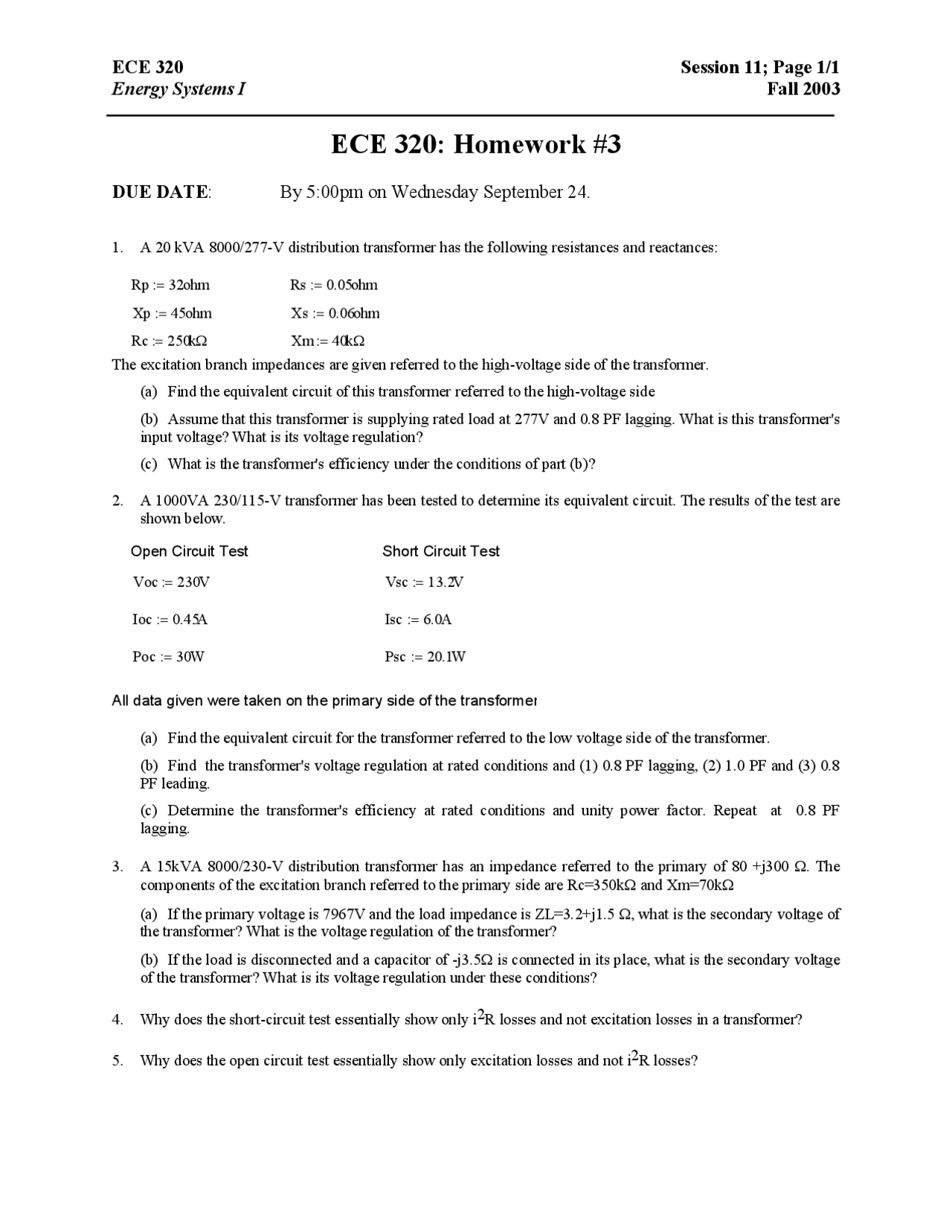 Homework Assignment 1 Energy Systems I Ece 320 Docsity