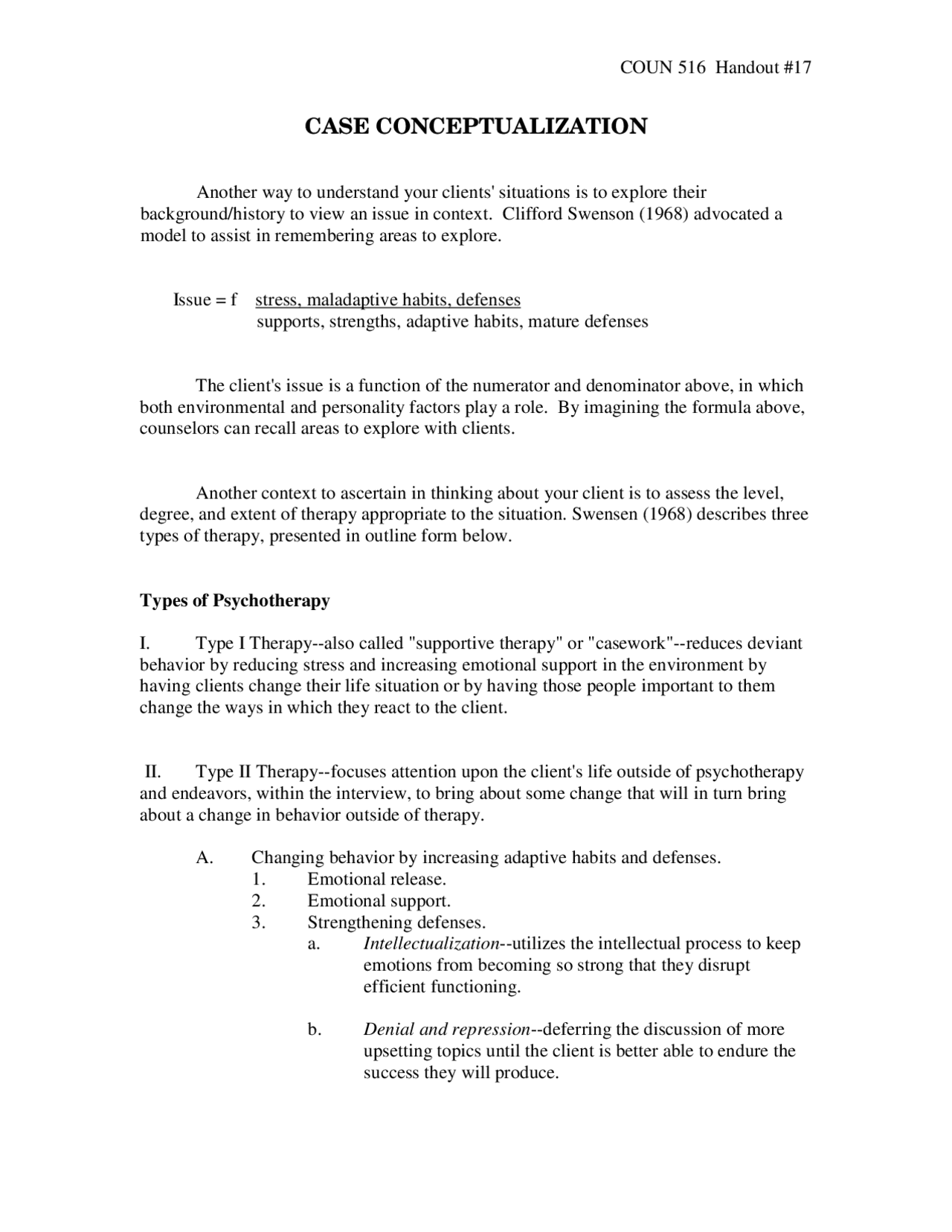 Case Conceptualization - Pre Practicum - Outline | COUN 516 - Docsity
