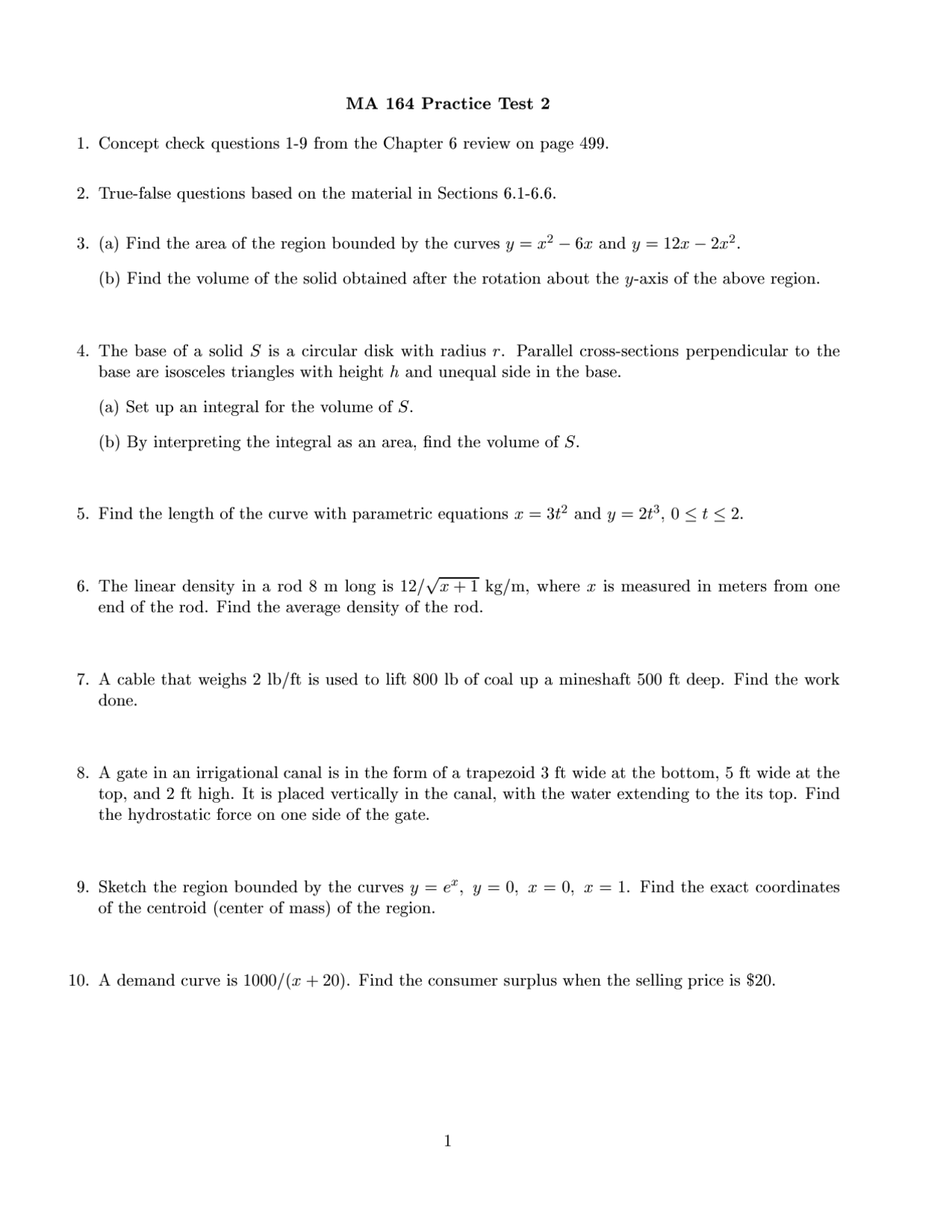 Mathematics Practice Exercise: Calculus and Geometry Problems - Prof. Peter Dragnev | Exams ...