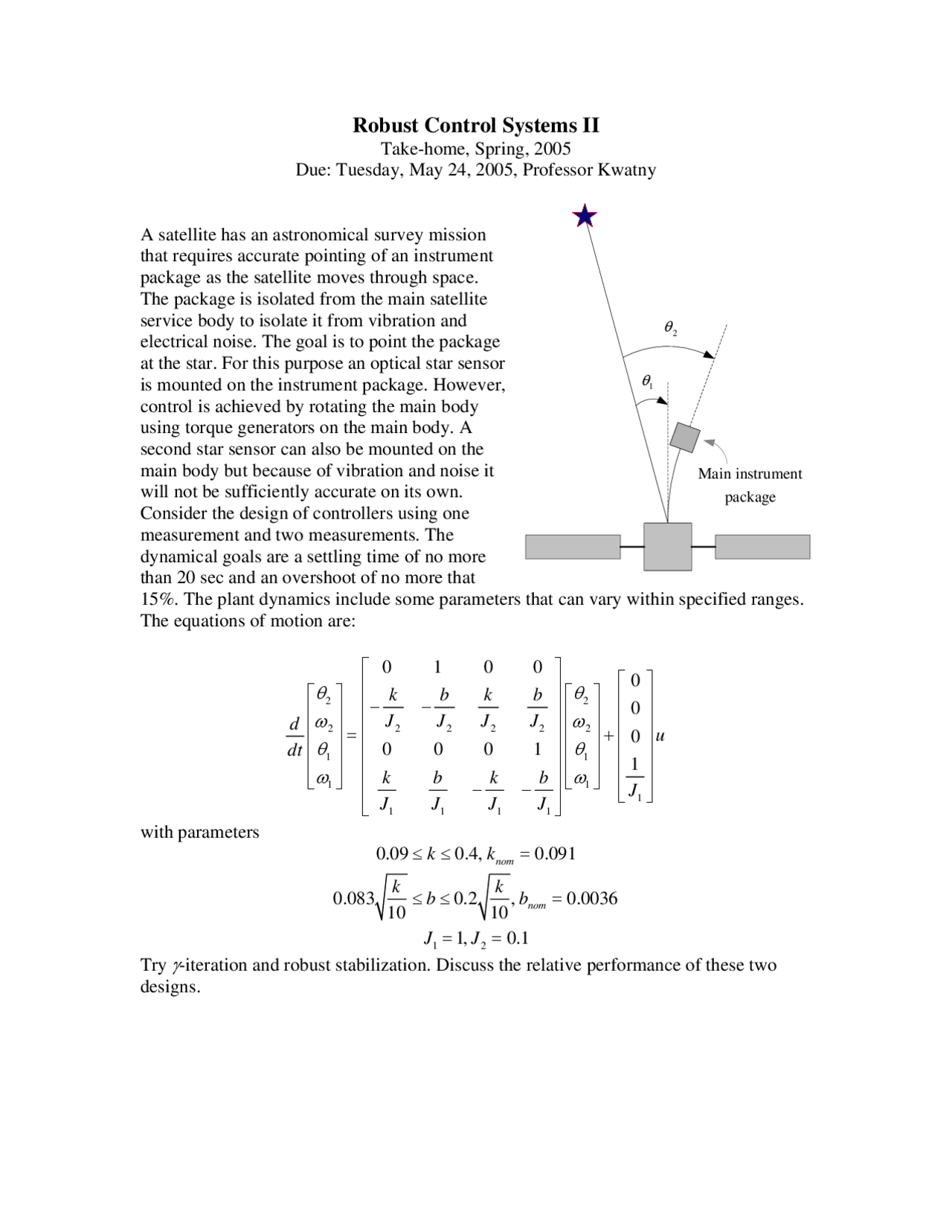 Problem On Robust Control Systems I With Solution Mem 633 Docsity