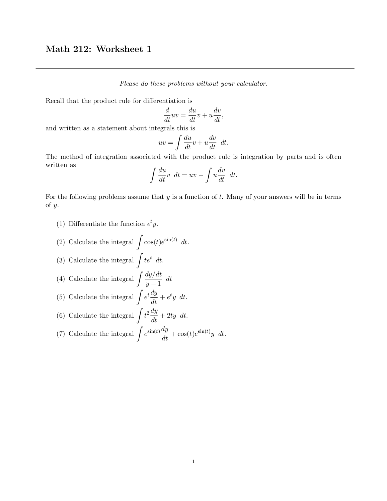 Worksheet - Partial differentiation - Differential Equations | MATH 212 ...