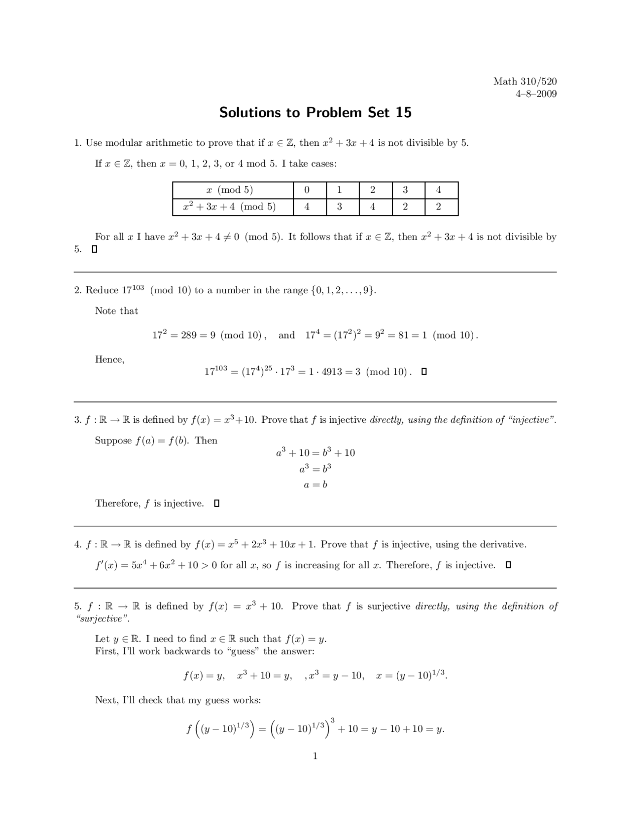 Assignment 15 Solutions Introduction To Mathematical Proof Math 310
