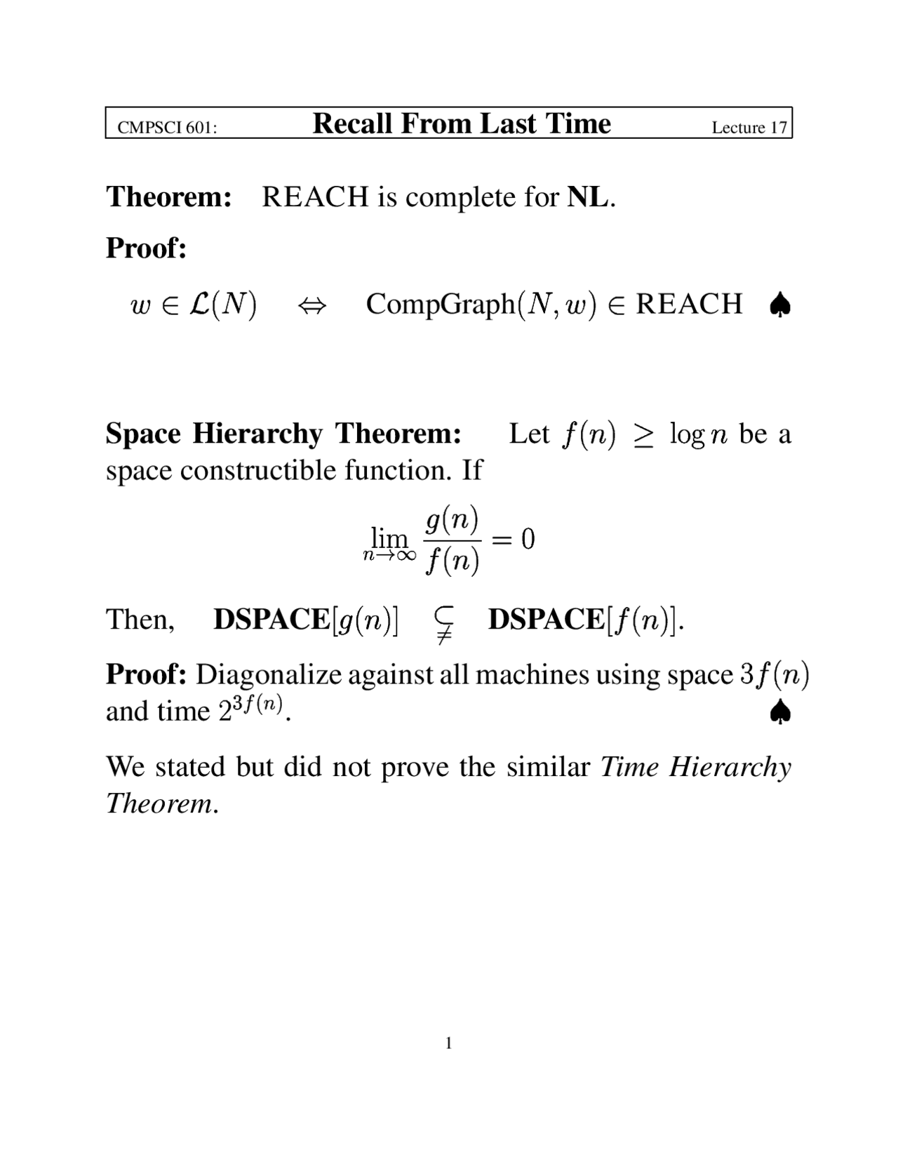 Computation Theory with Examples - Study Guide | CMPSCI 601 - Docsity