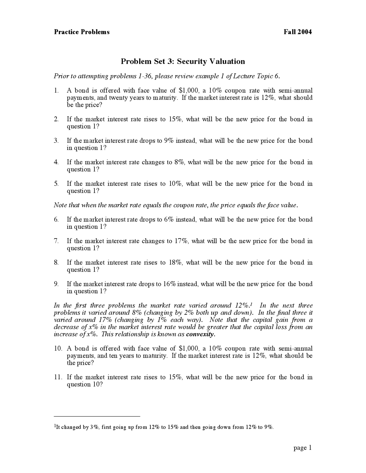 Practice Problems for Assignment 3 - Finance | FINA 3770 - Docsity