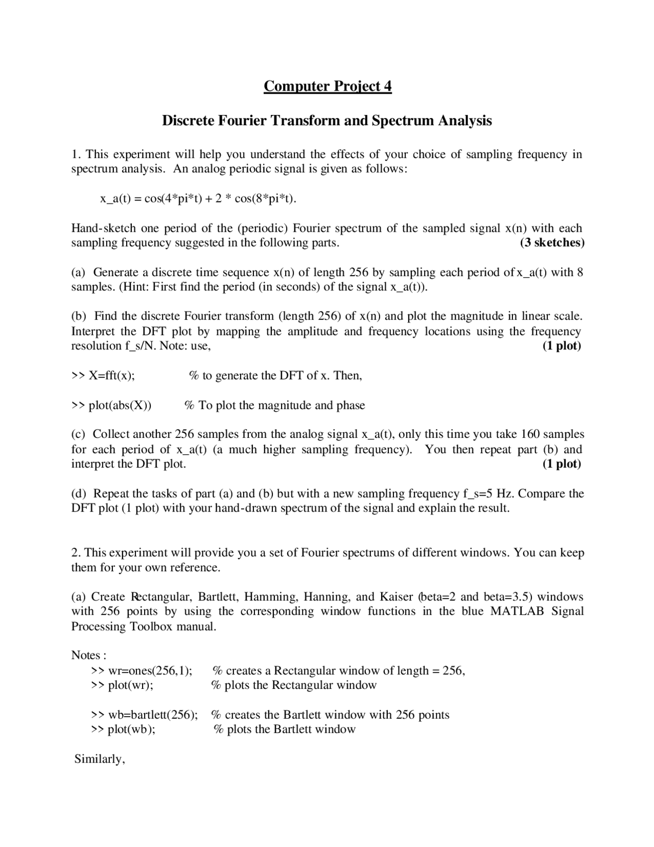 Discrete Fourier Transform and Spectrum Analysis - Project 4 | EE 322 ...